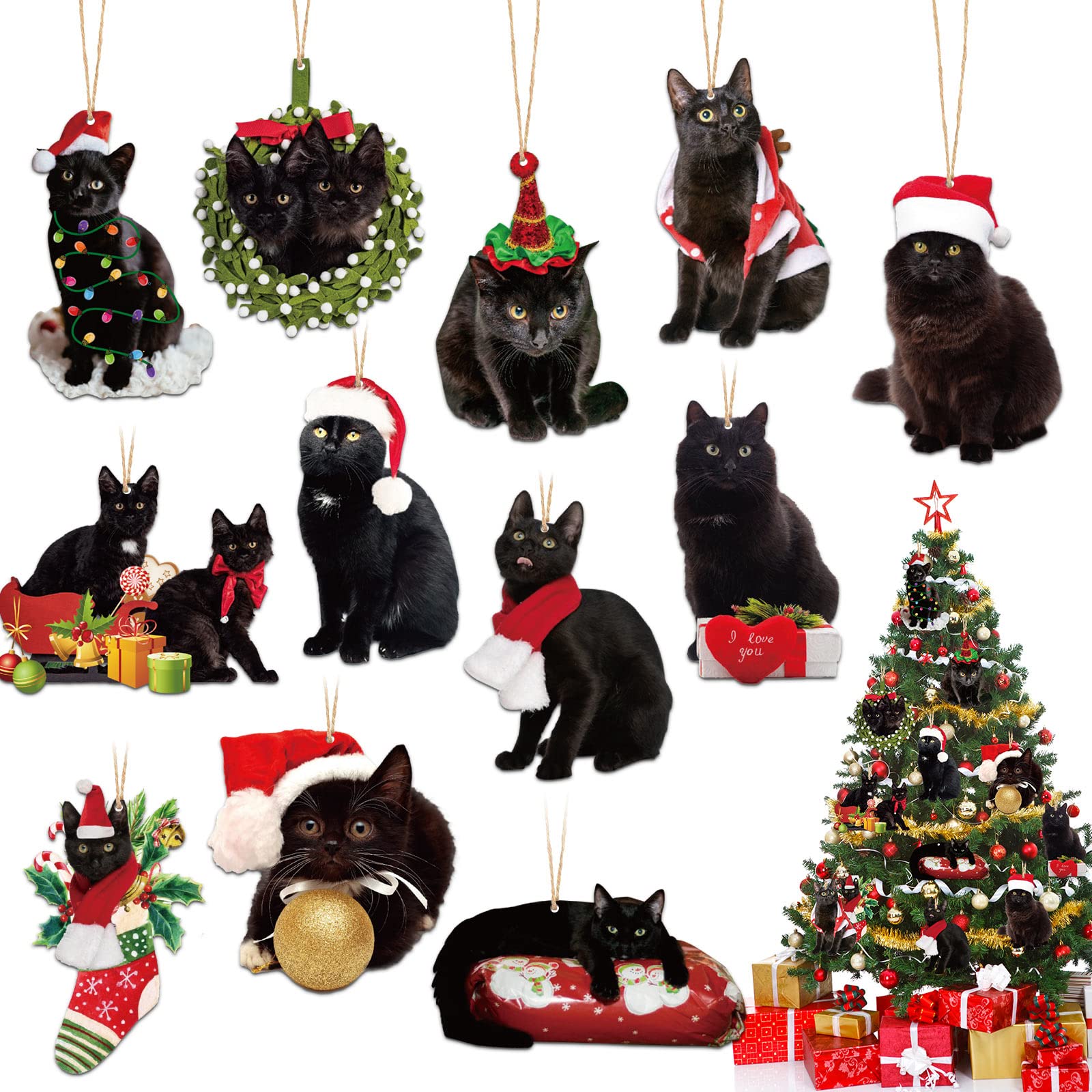 Amazon.com: 36 Pcs Cat Ornament for Christmas Tree Black Cat Christmas ...