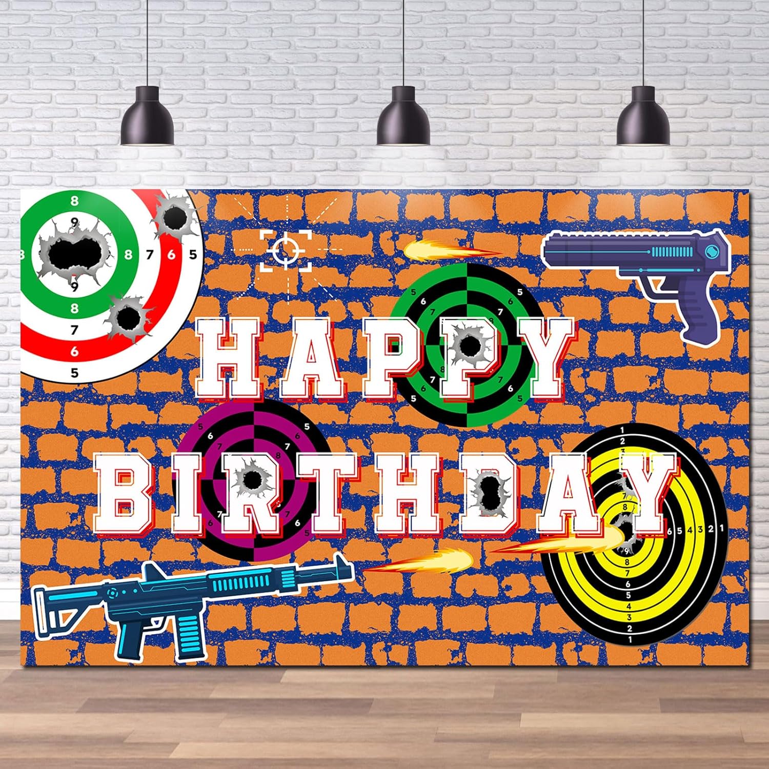 Amazon.com: Dill-Dall Gun Happy Birthday Backdrop Dart Battle Target ...