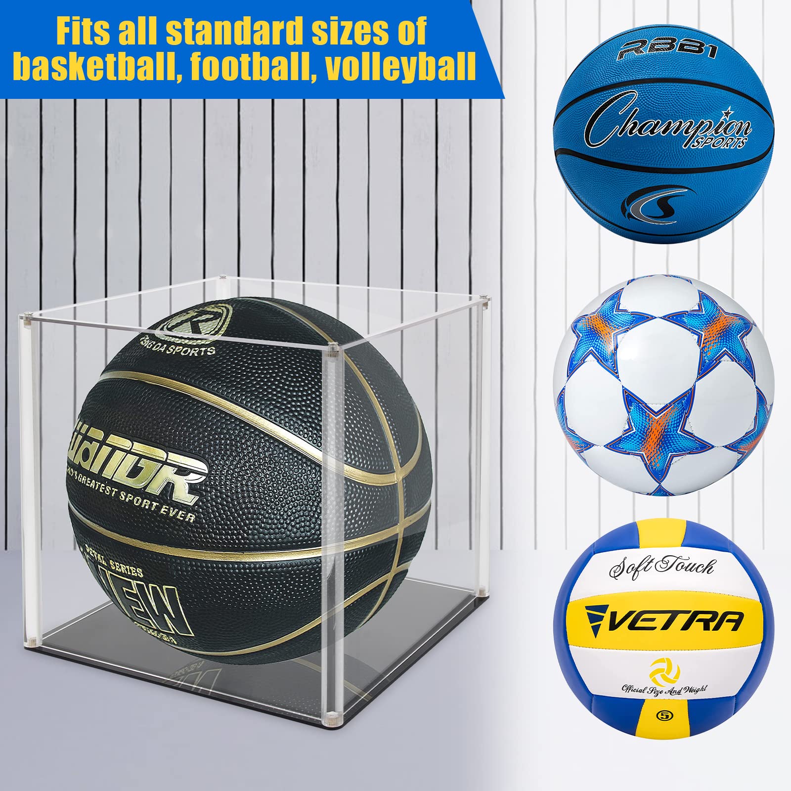 Cherry Wood Base Sports Memorabilia Deluxe Football Display Case ...