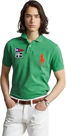 POLO RALPH LAUREN Custom Slim Fit Big Pony Mesh Polo Shirt Raft Green LG at Amazon Men’s ...