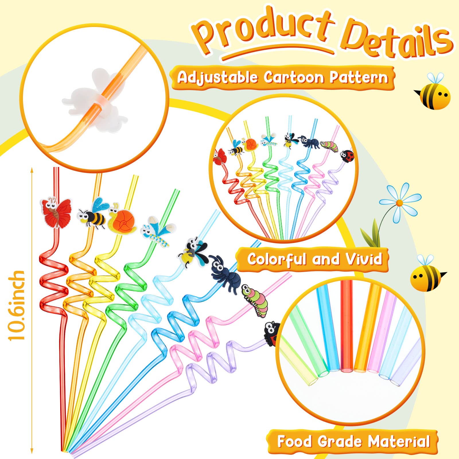Snapklik.com : 24 Pieces Bug Party Favors Reusable Plastic Straws ...