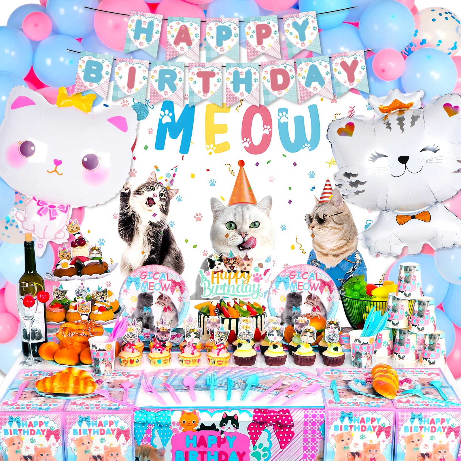 Amazon.com: HJINGY Cat Birthday Party Supplies, Cat Birthday Party ...