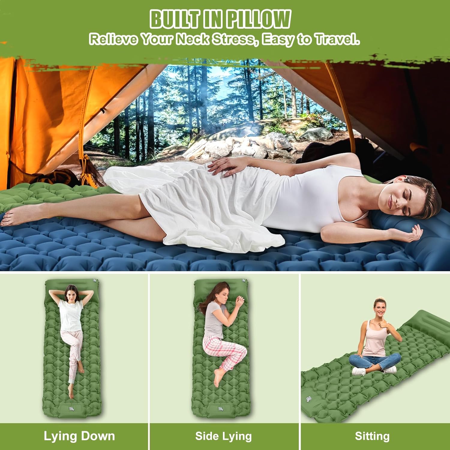 Colchoneta de dormir para campamento, 78 x 25 x 3.9 pulgadas, colchoneta inflable ultraligera ...