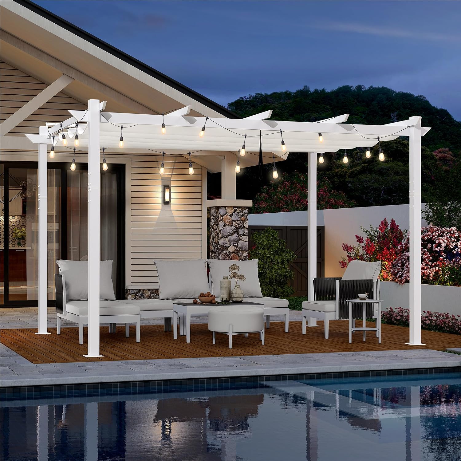 Amazon.com: PURPLE LEAF 10' x 13' Outdoor Retractable Pergola White ...