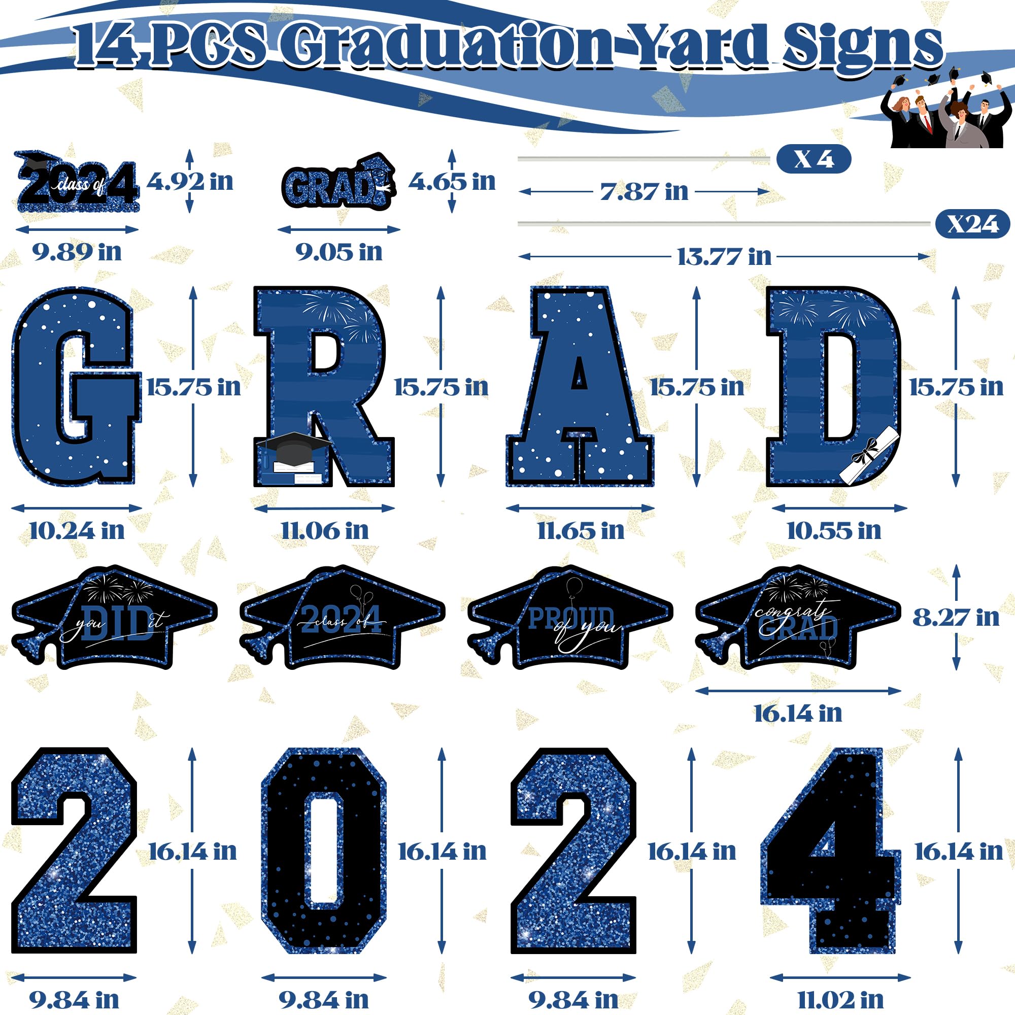 Snapklik.com : 14 PCS Graduation Yard Signs, Blue Graduation Class Of ...