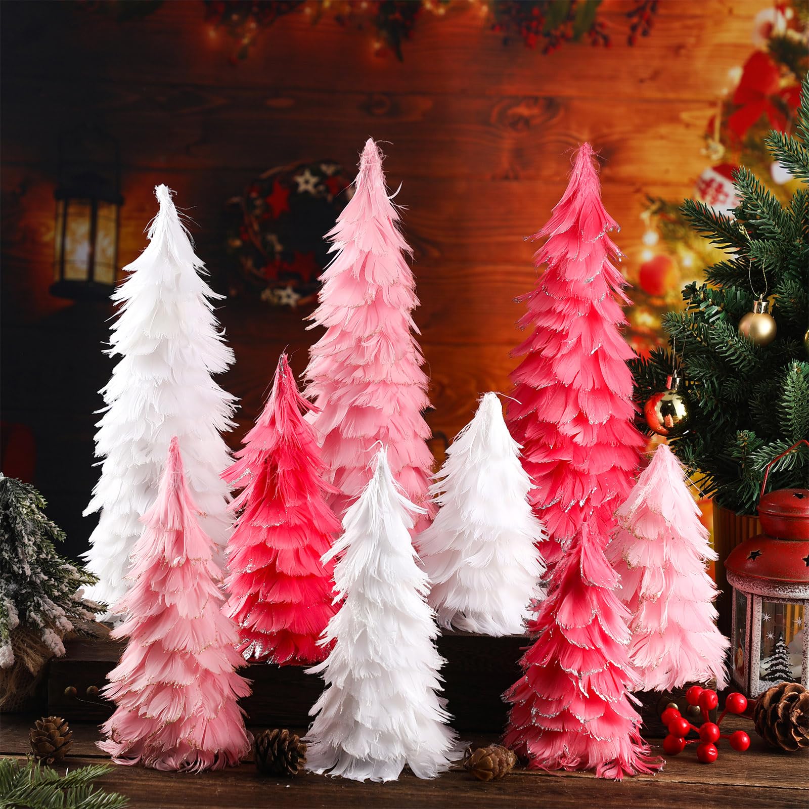 Amazon.com: 9 Pcs Christmas Feather Tree Table Top Feather Christmas ...