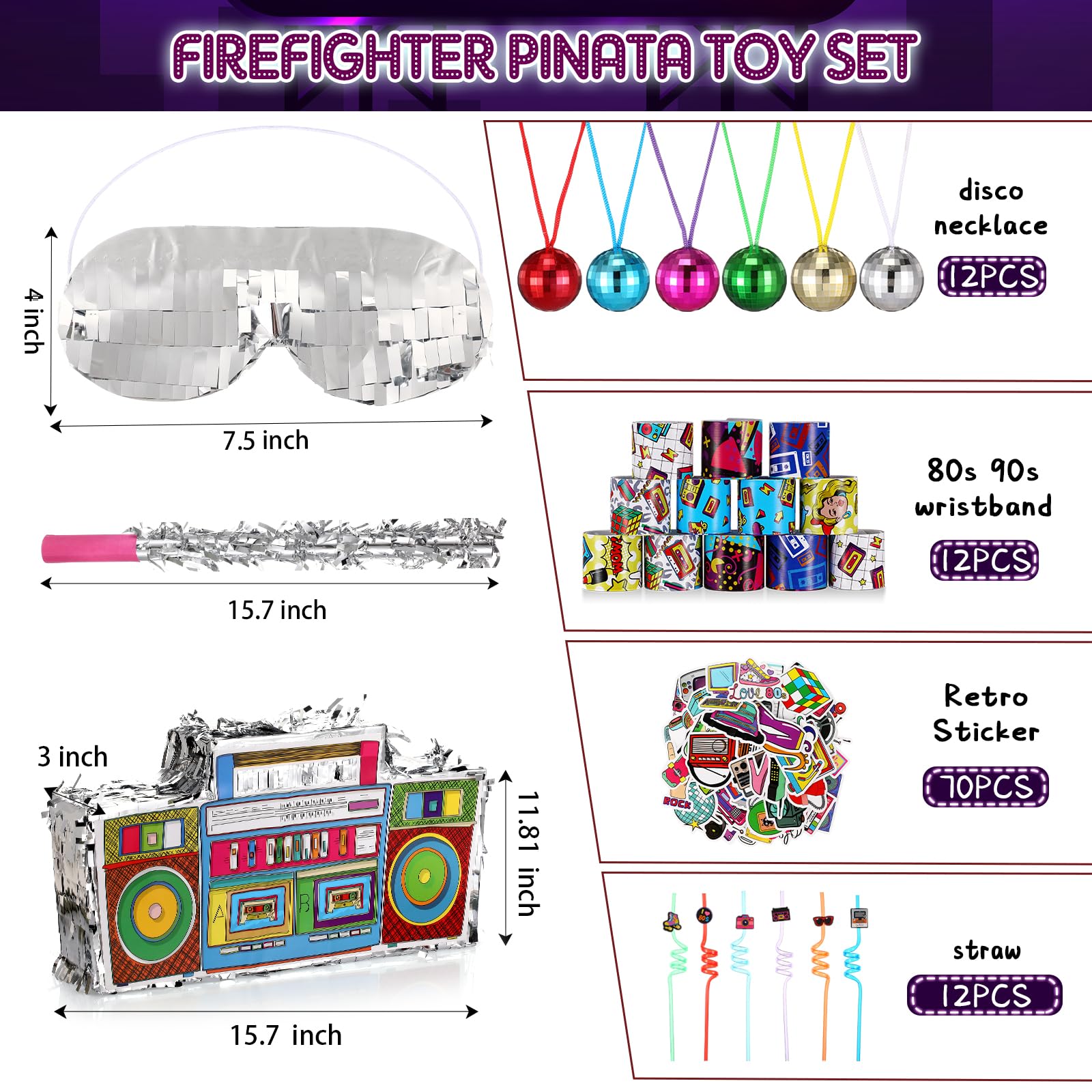 Snapklik.com : 110 Pcs 80s 90s Party Favors 1 Boombox Piñata 1 Piñata ...
