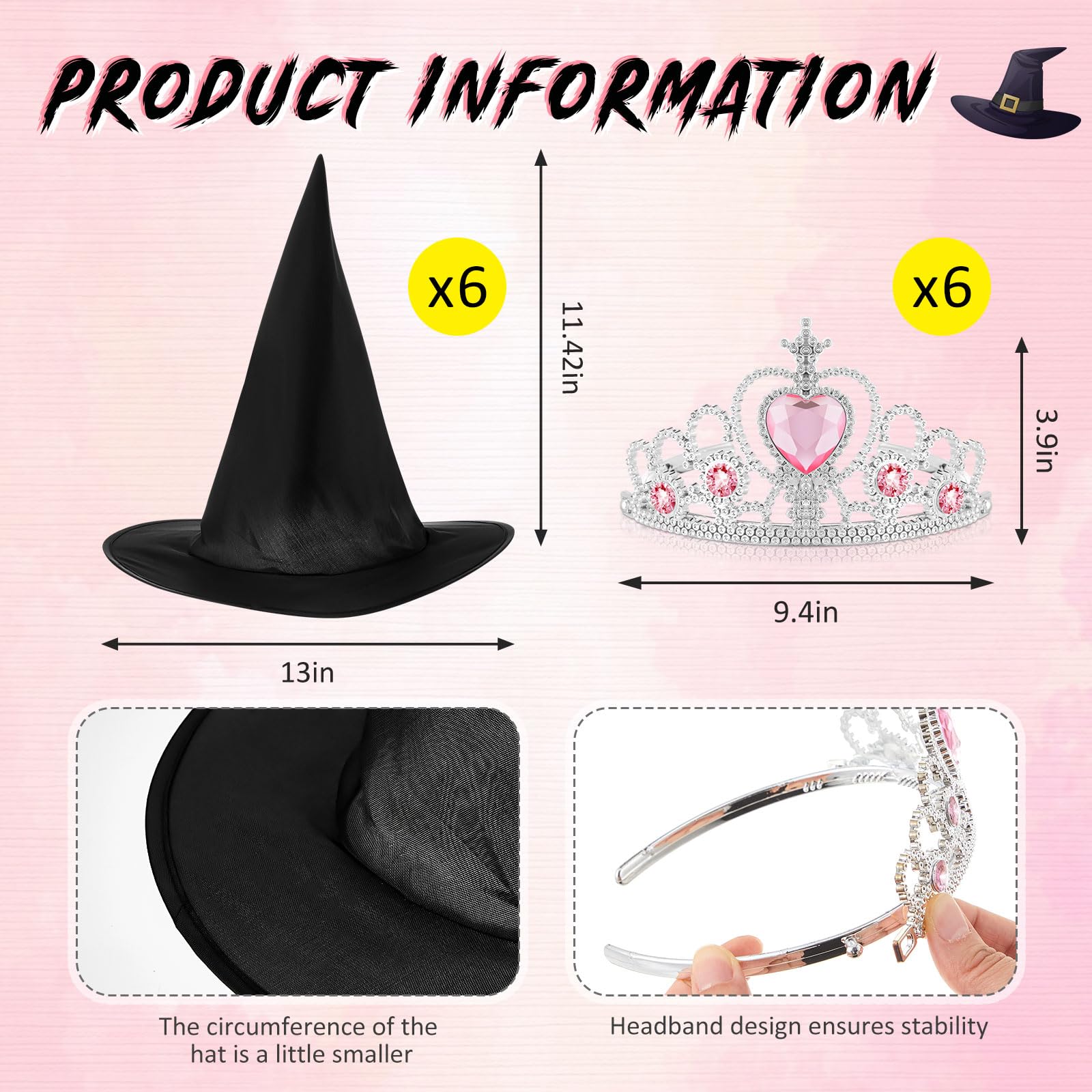 Snapklik.com : Tarpop 12 Pcs Halloween Witch Hat And Princess Crown Set ...