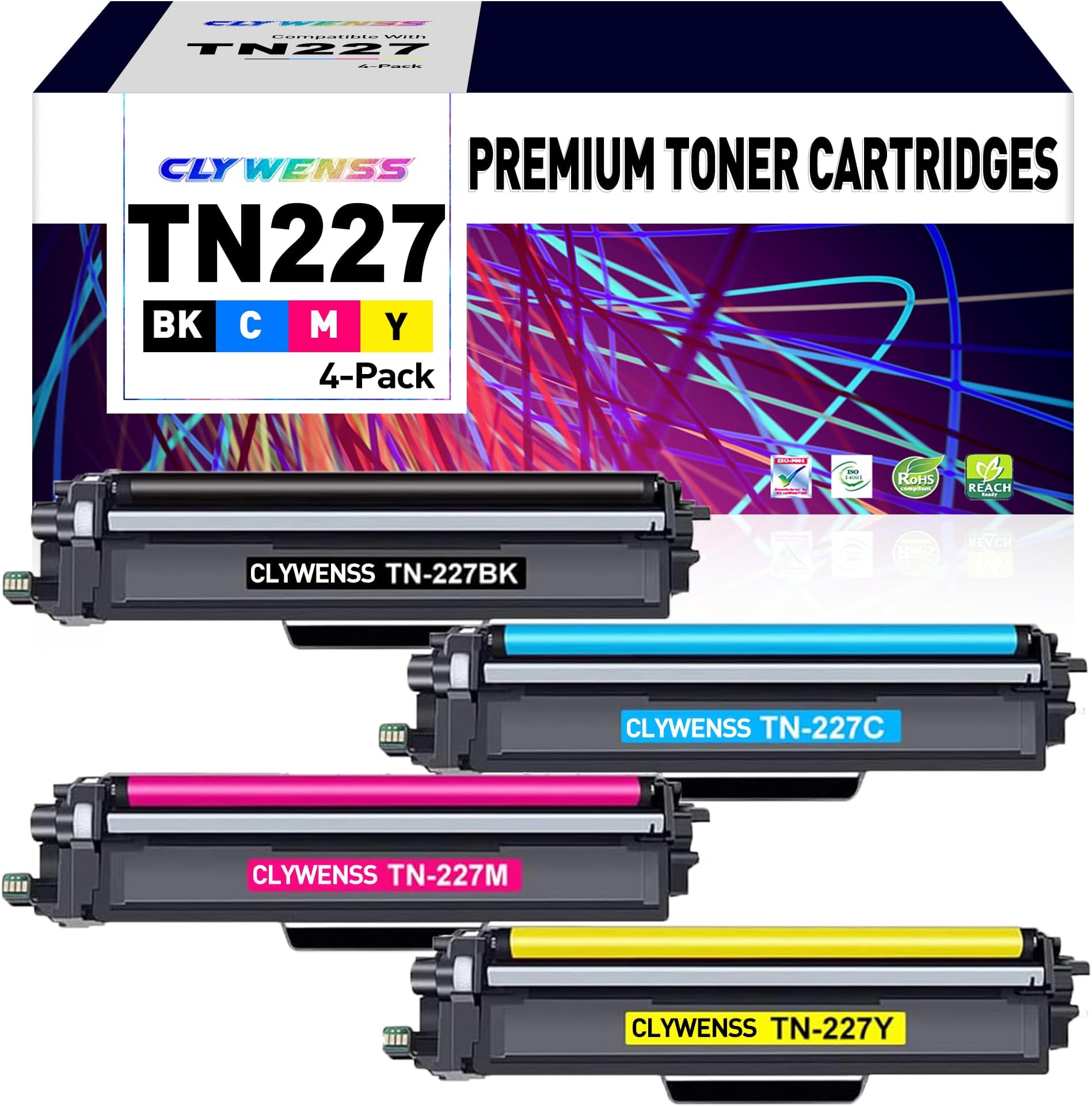 Amazon.com: CLYWENSS TN227 High Yield Toner Cartridge 4 Pack ...