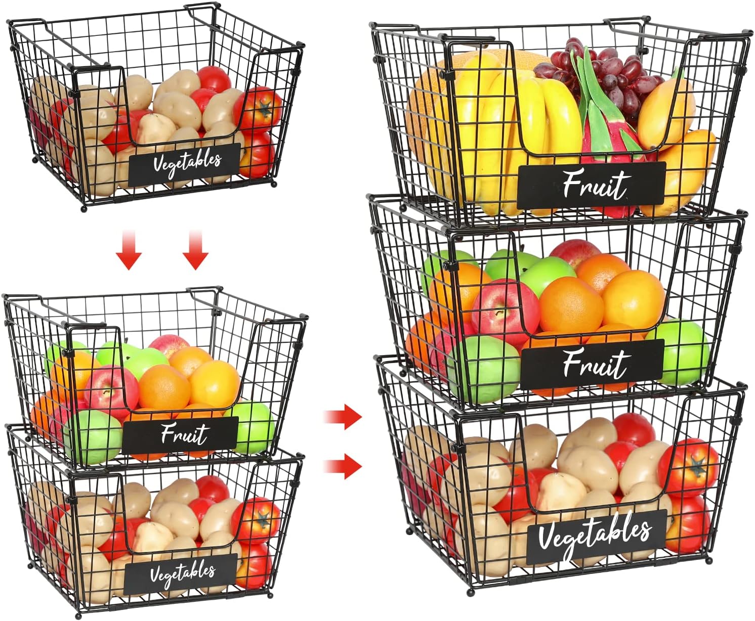 Amazon.com - 3 Tier Foldable Wire Basket XXXL Size, Stackable Fruit ...
