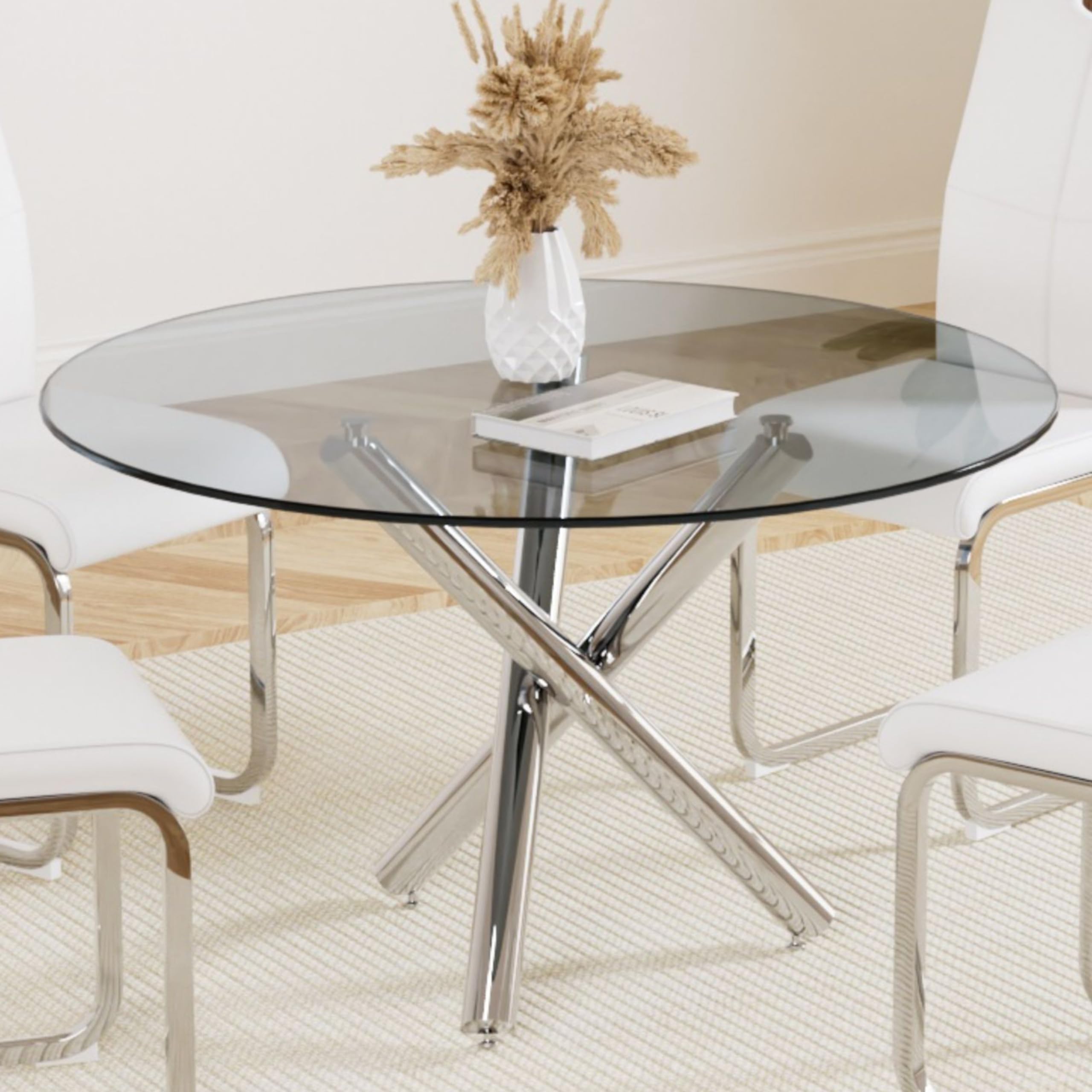 Amazon.com - Round Glass Dining Room Table for 4 to 6 Person Modern ...