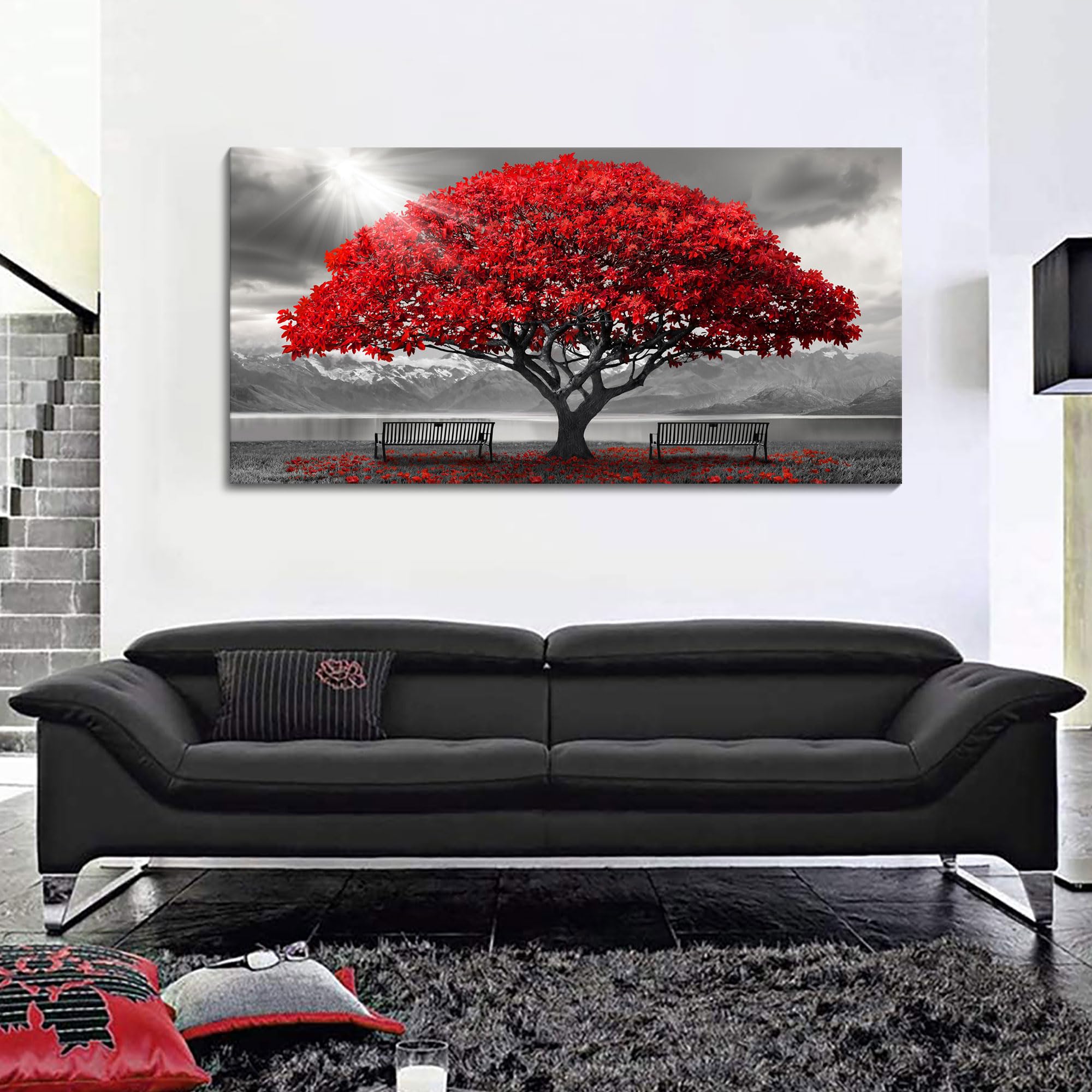 Amazon.com: AJAZIKO Red Wall Art - Modern Framed Wall Art for Living ...