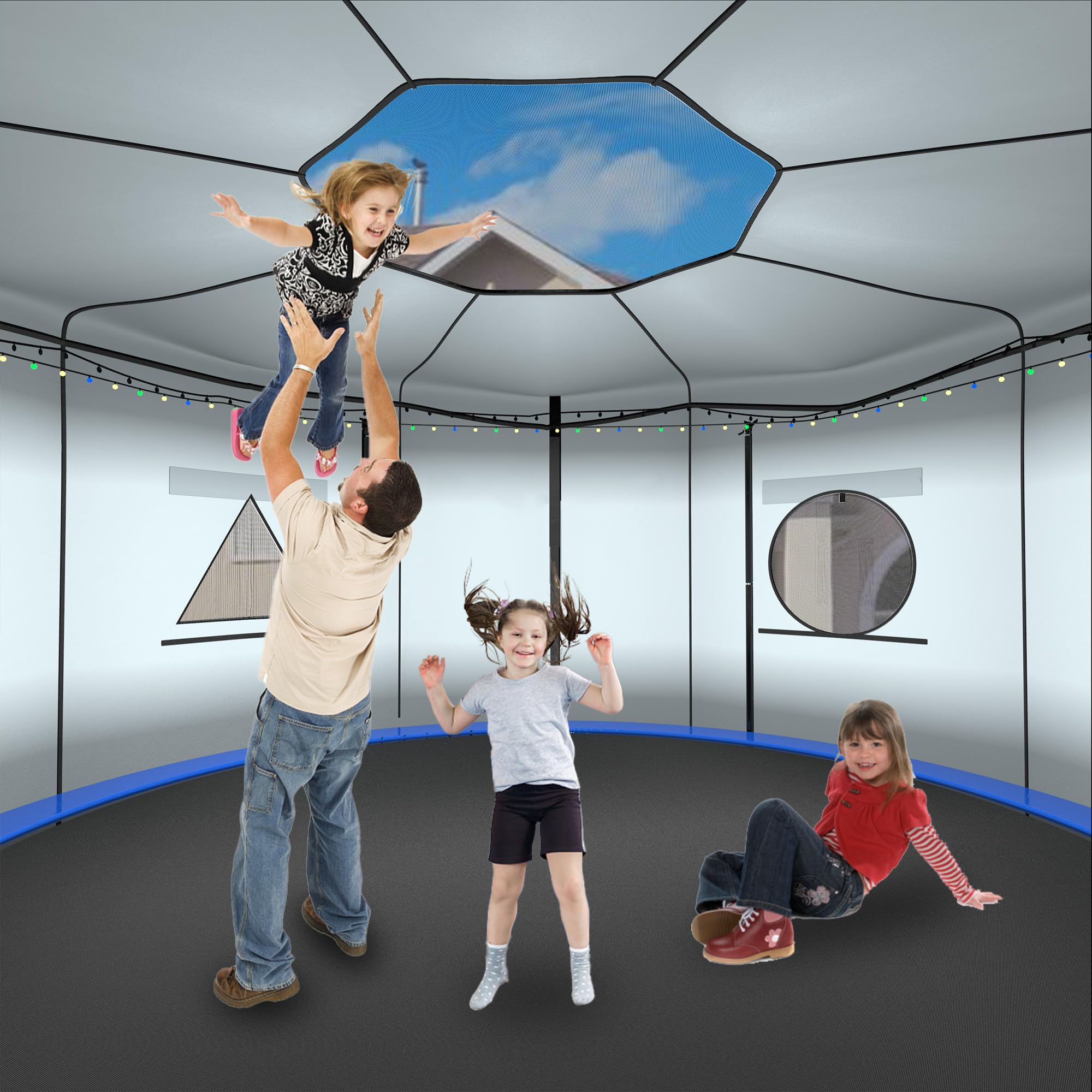 Trampoline Tent Cover Frameless Shade with LED Light Trampoline ...