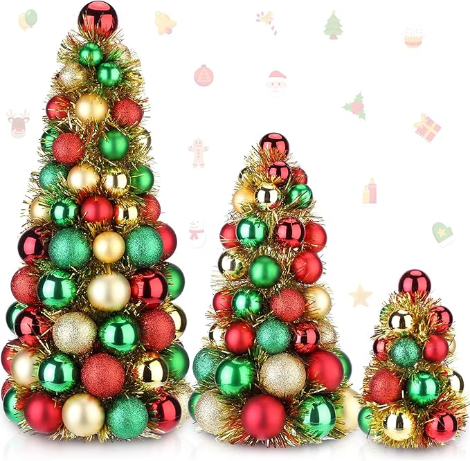 Amazon.com: Jenaai 3 Pcs Christmas Ball Tree 16''/10''/6'' Tabletop ...