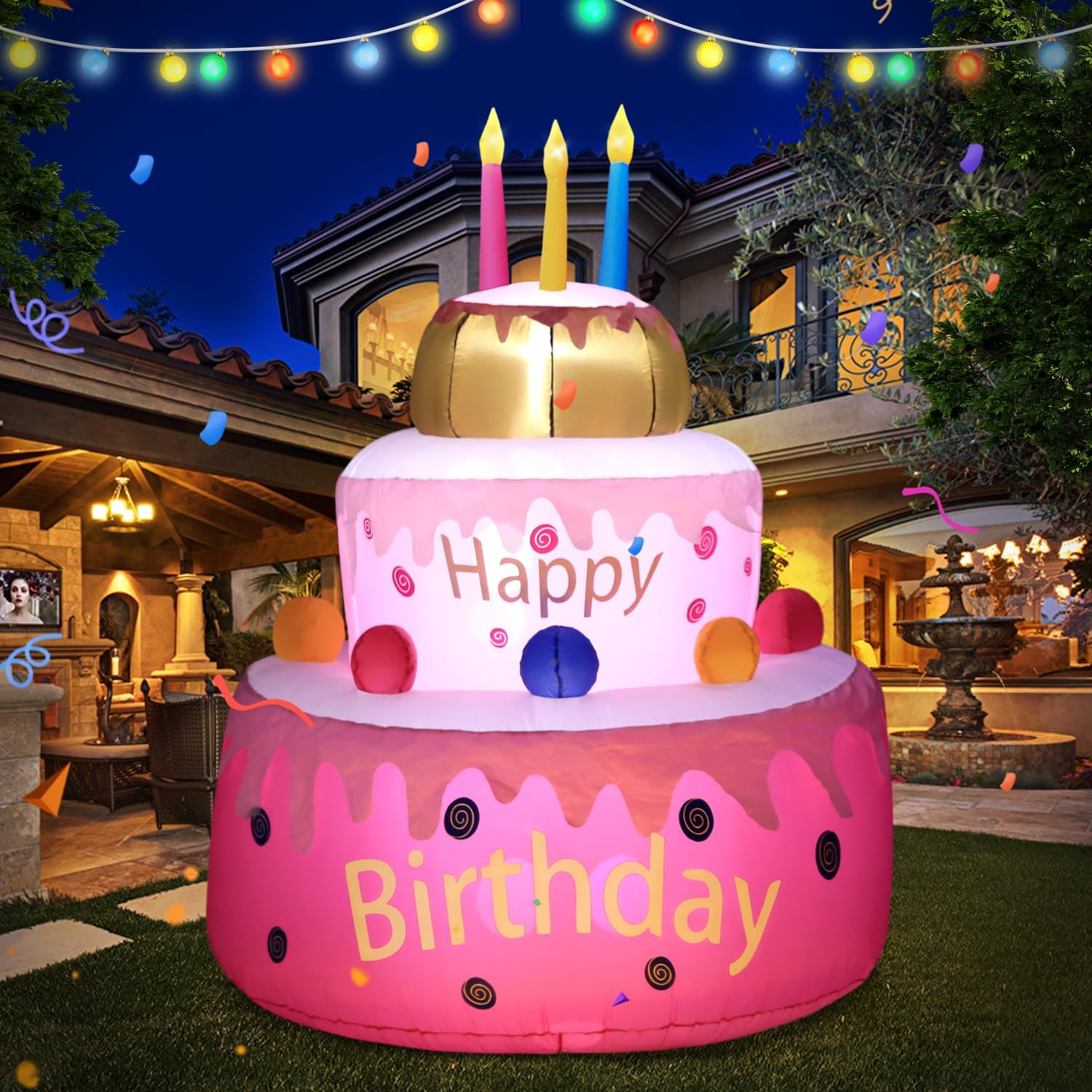 Amazon.com: GOOSH Birthday Inflatables Outdoor Decorations Cake with ...