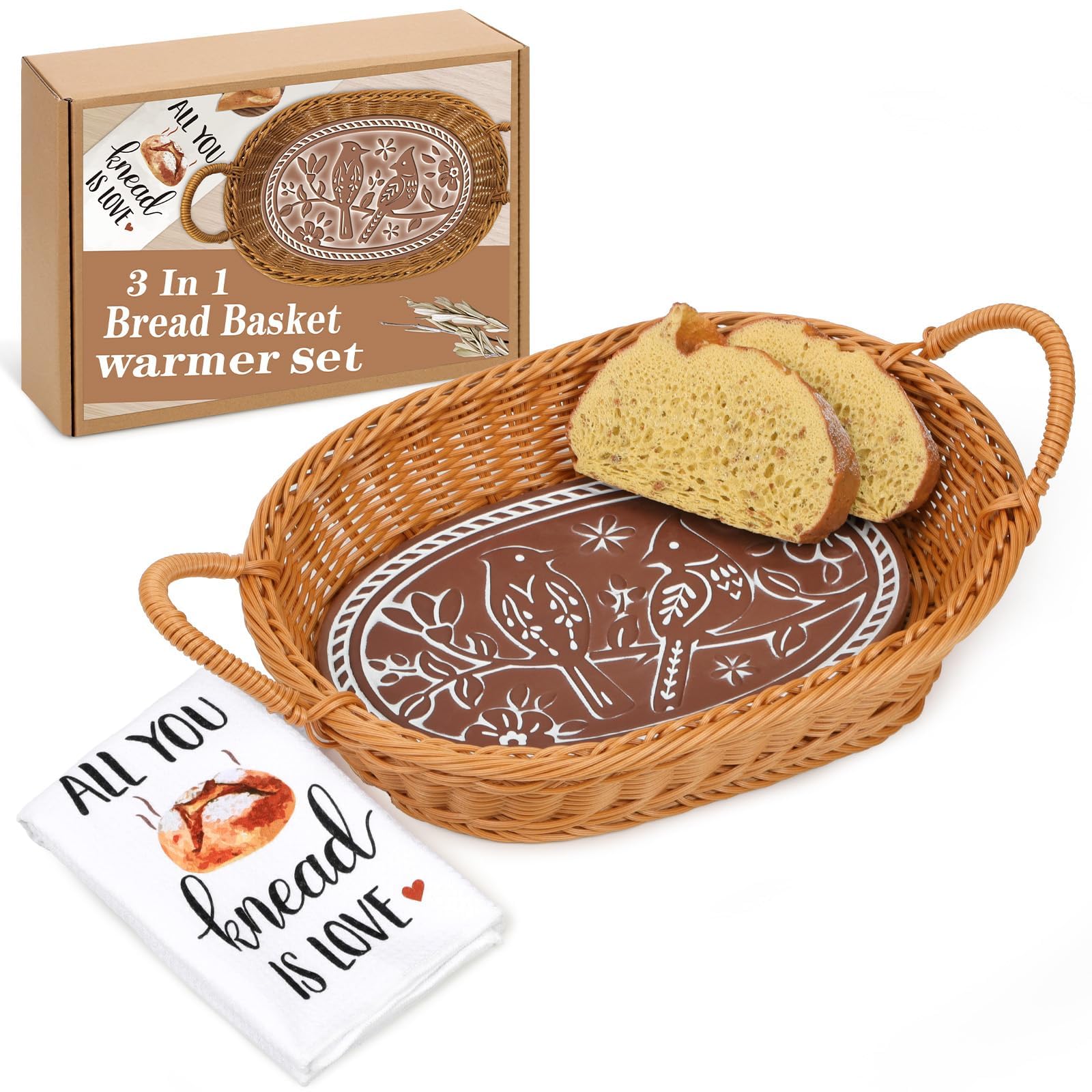 Amazon.com: Bread Warmer Basket with Stone, Bread Basket for Serving ...