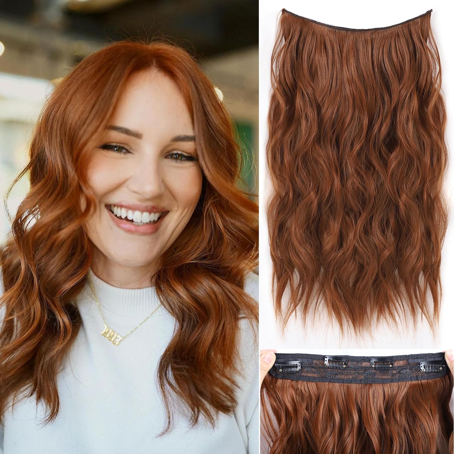 Amazon.com : Auburn Halo Hair Extensions 18 Inch Ivisible Wire Hair ...