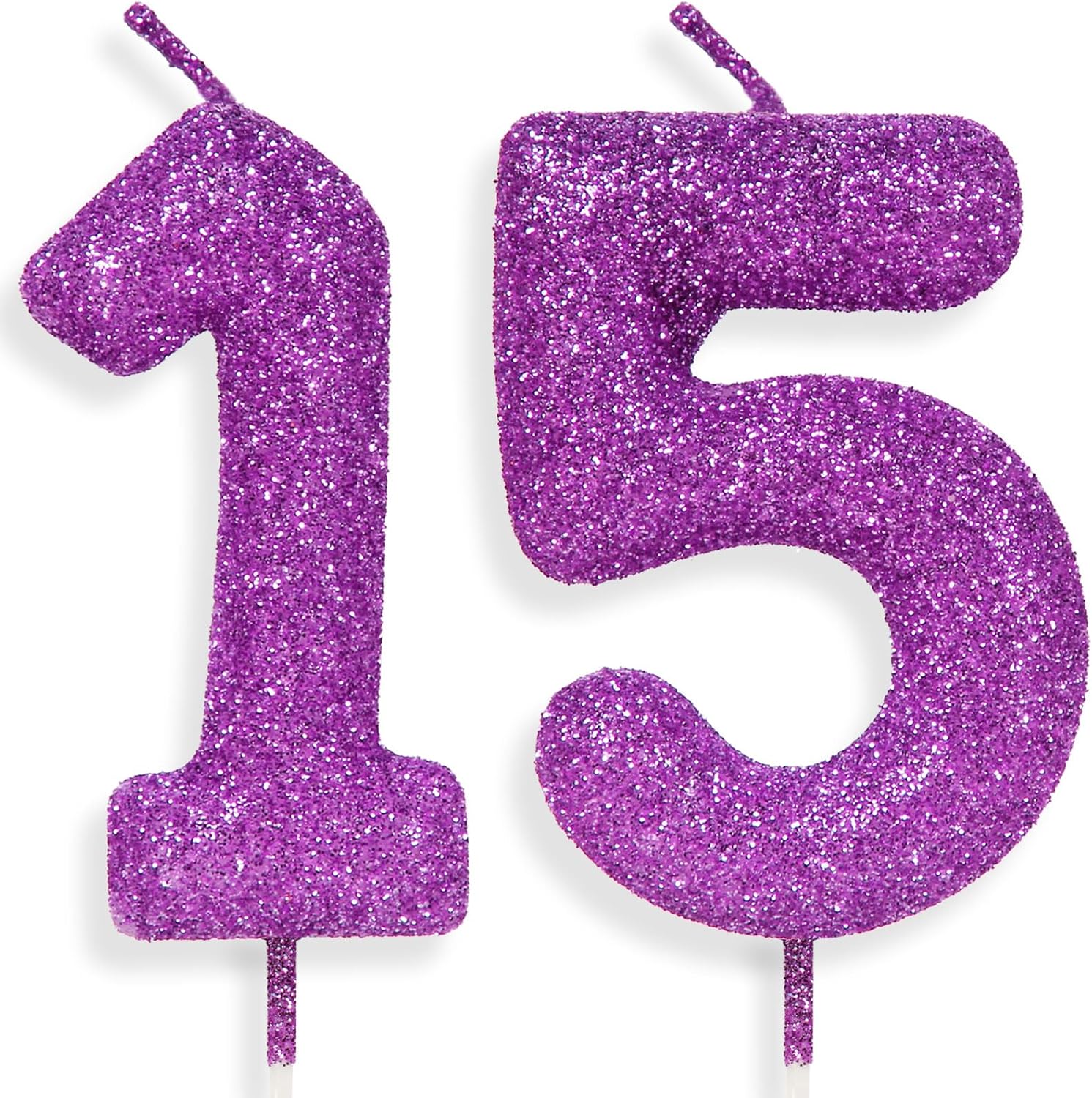 Amazon.com: 15th Glitter Birthday Candles, Purple Pink Birthday Number ...