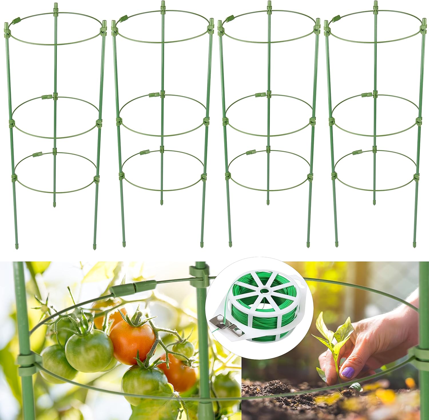 Amazon.com : 4 Pack Adjustable Tomato Cages for Garden - 18 Inches ...