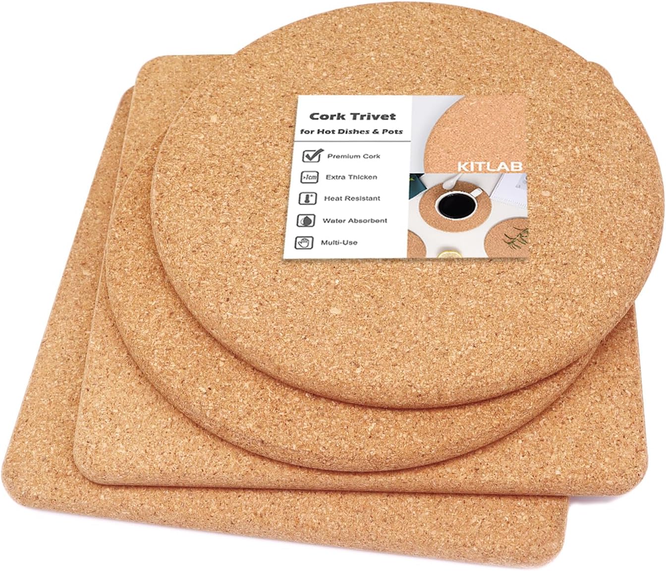 Amazon.com: KITLAB Cork Trivet, High Density Fine Particle Thick Cork ...