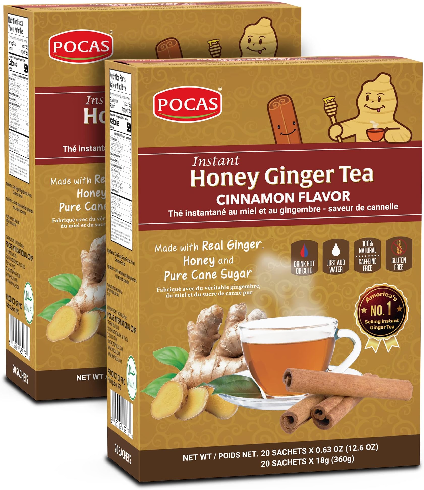 Amazon.com : Pocas Honey Ginger Tea, Cinnamon, 18 Grams, 20 Bags (Pack ...