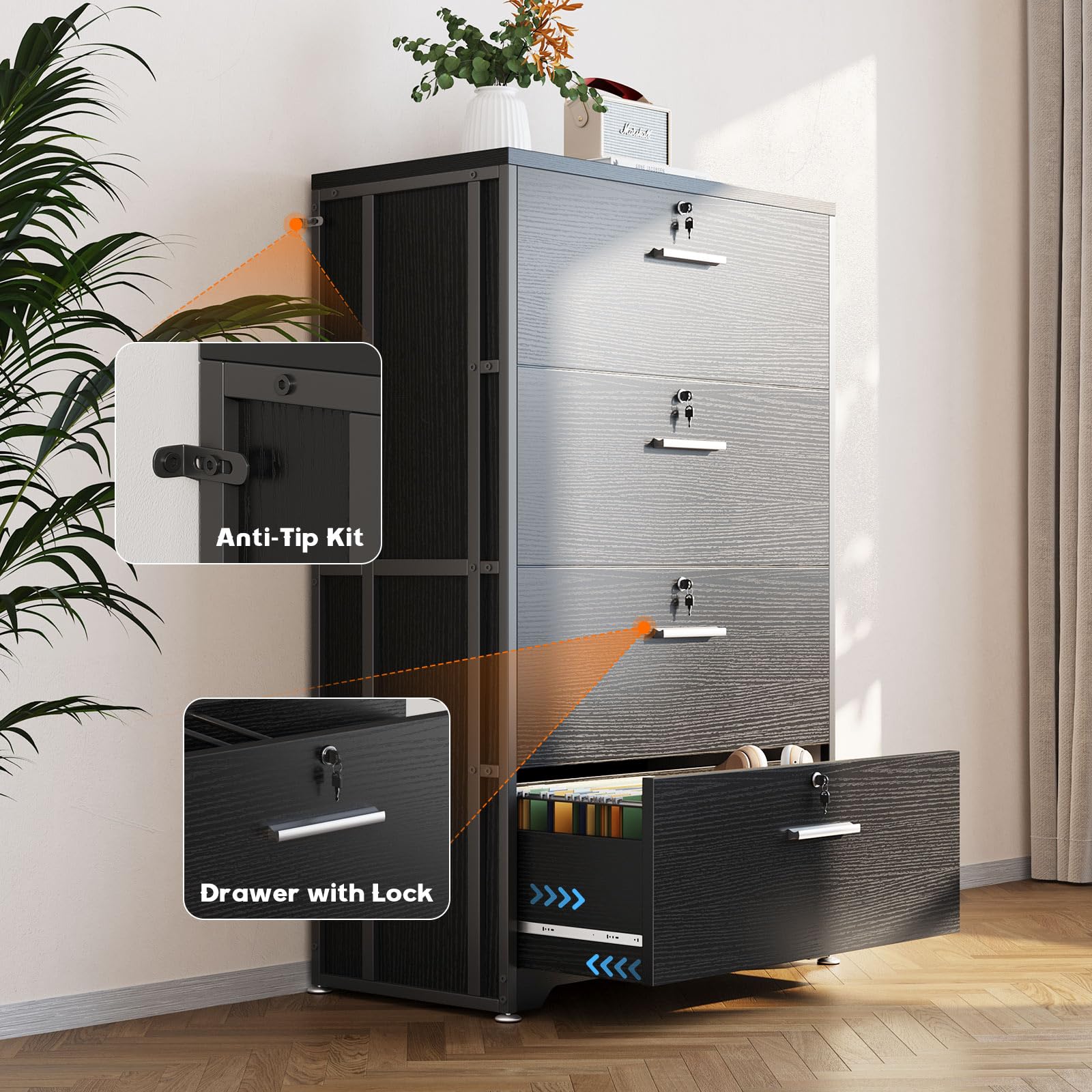 AODK File Cabinet Filing Cabinet for Home Office, Large File Cabinets ...