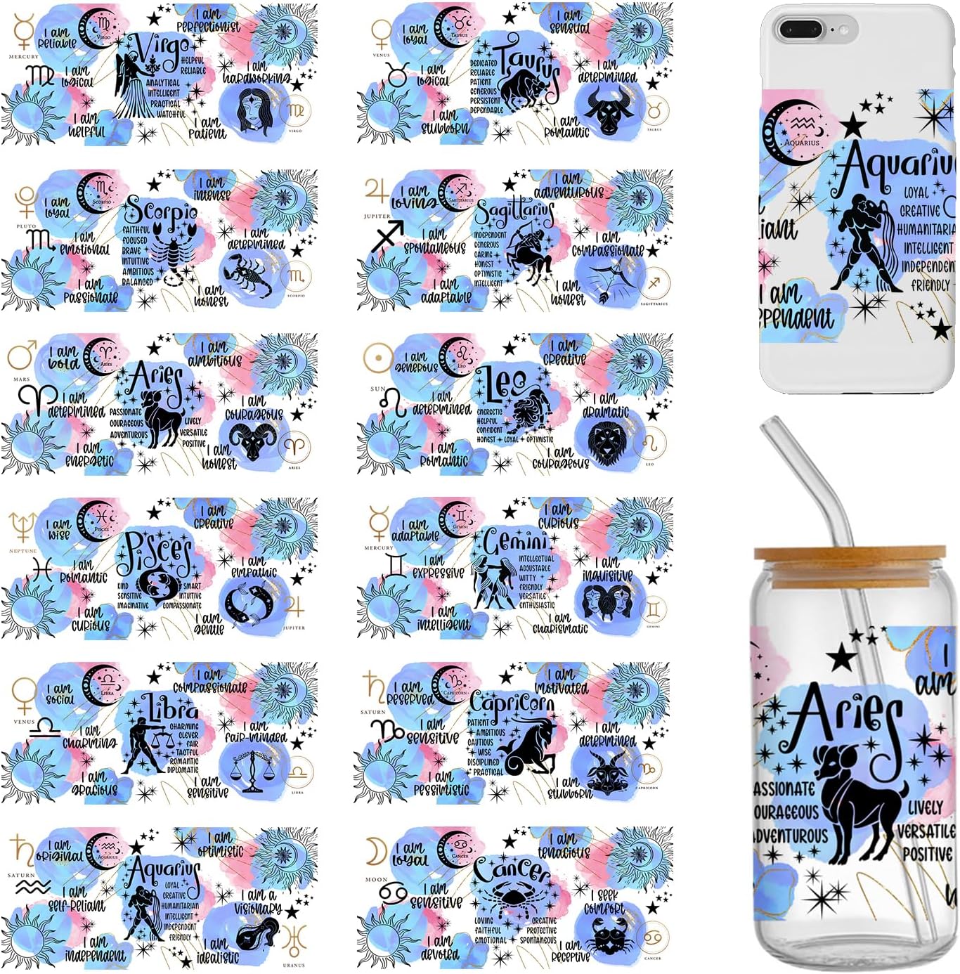 Amazon.com: LINLAILEN 4 Sheets of UV DTF Cup Wraps for 16 oz Gifts ...