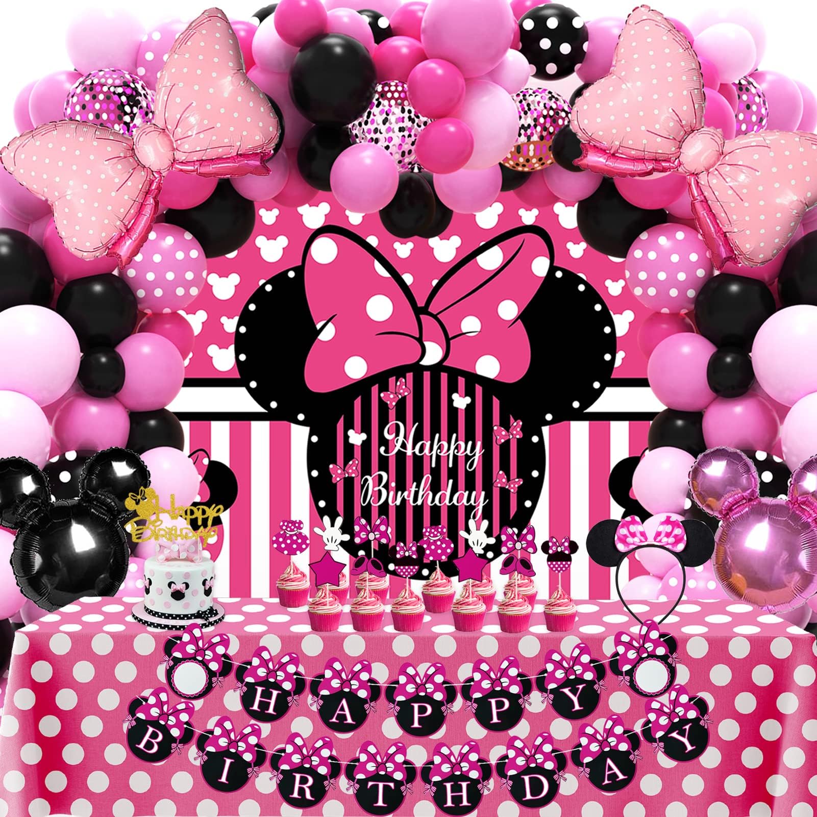 Amazon.com: Minnie Mouse Happy Birthday Plates & Napkins Party Supplies ...