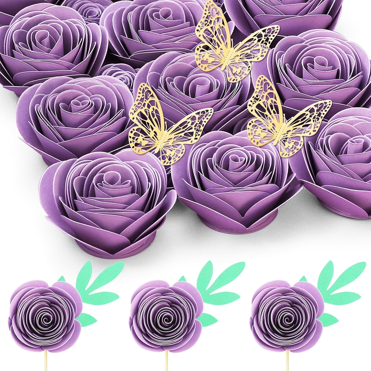 Amazon.com: Mverse 18 Purple Roses Artificial Flowers, Forever Rose ...