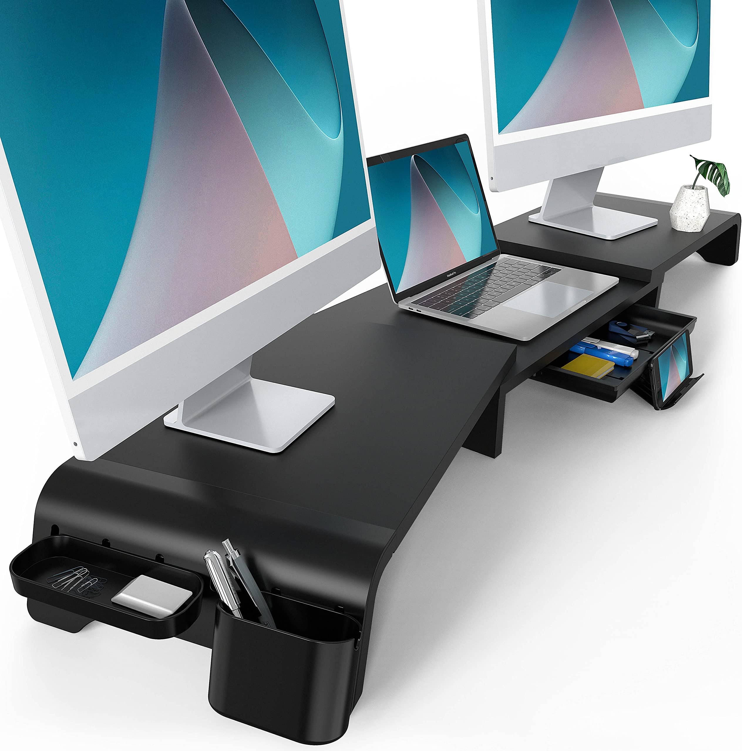 KYOLLY RGB Gaming Computer Monitor Stand Riser with Drawer,Storage and ...