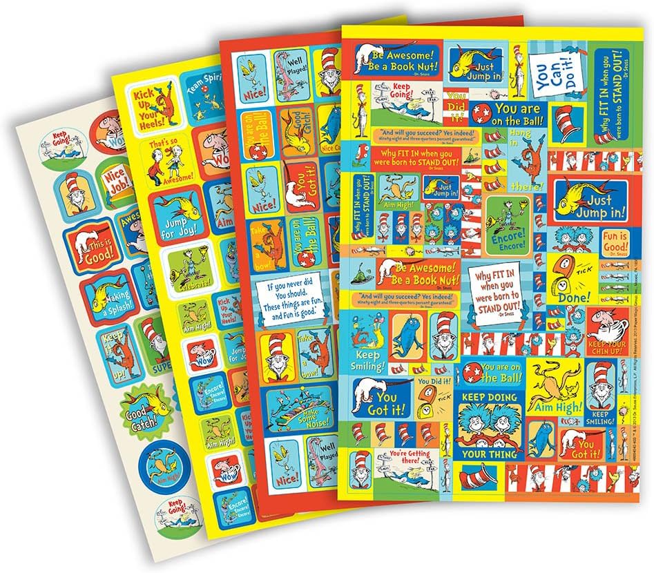 Amazon.com: Dr. Seuss Stickers Party Favors Pack - Cat in The Hat ...