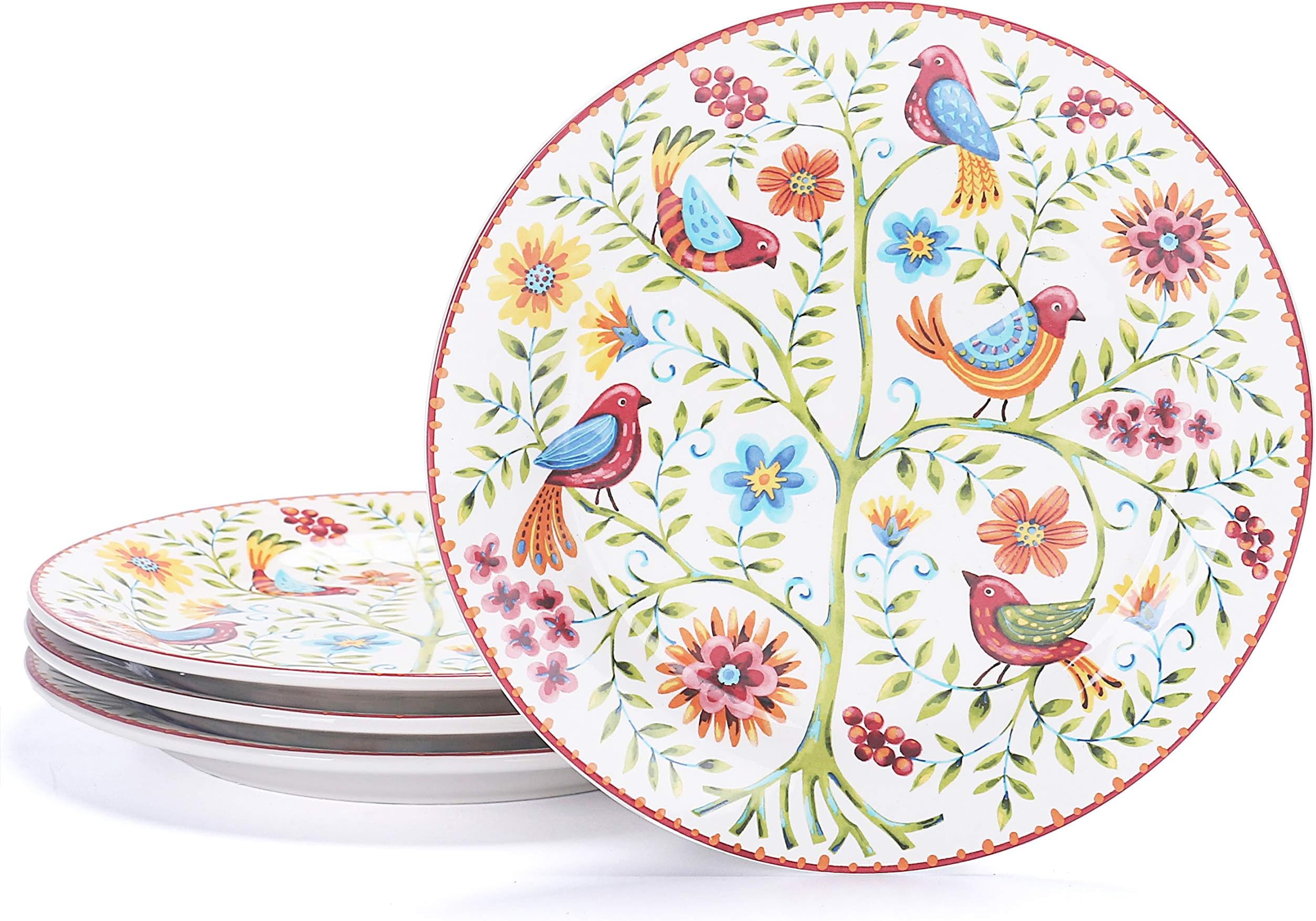 Amazon.com | Bico Holly Jolly Ceramic 11 inch Dinner Plates, Set of 4 ...