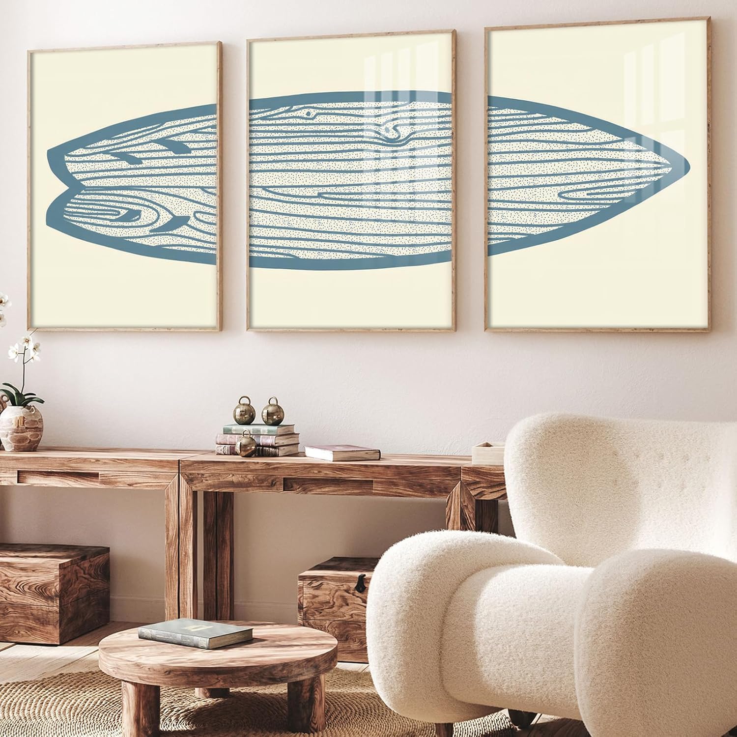 Amazon.com: ZZJYYC Surfboard Wall Decor 3 Pieces Blue Watercolor Line ...