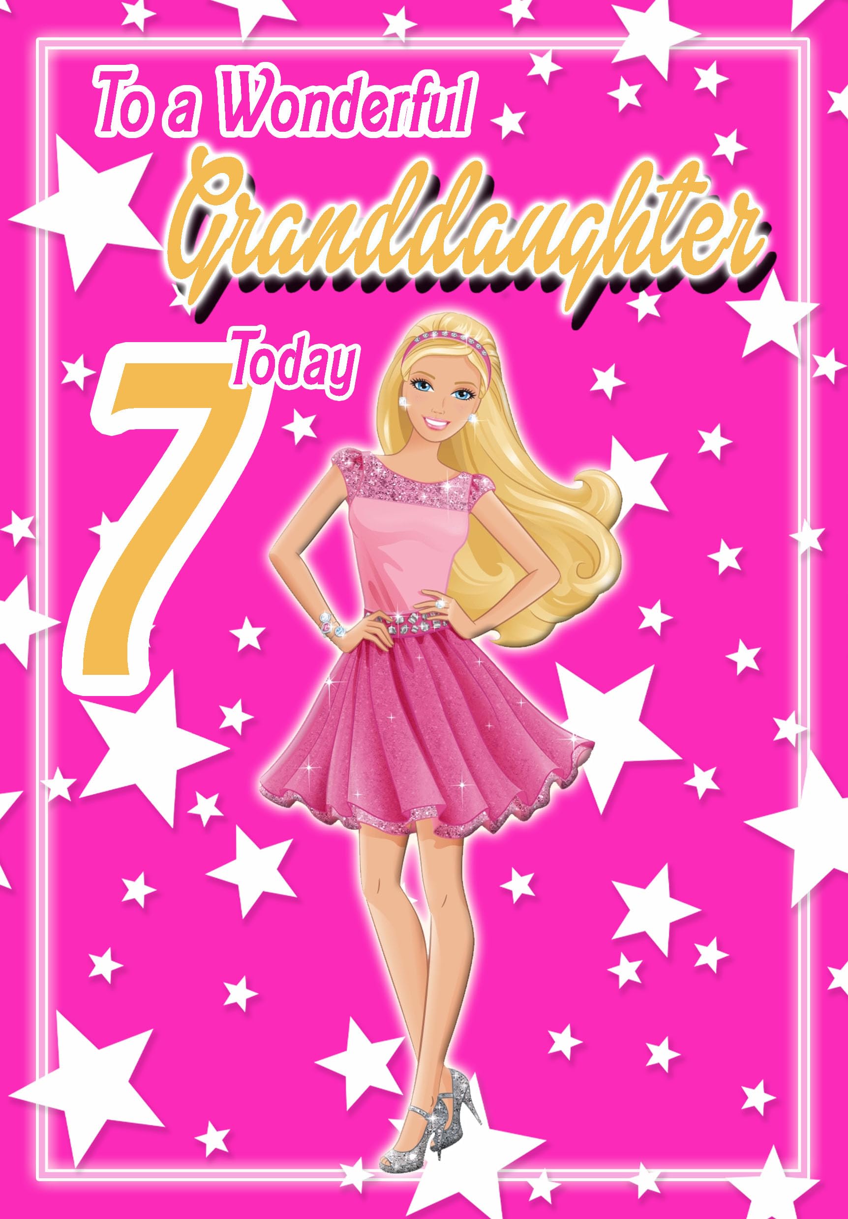 Birthday Card For Granddaughter age 7 Barbie – Optional PERSONALISED ...