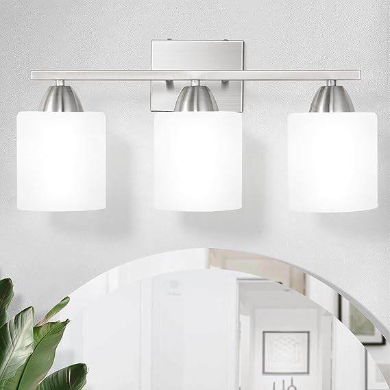 KAMLAM Brushed Nickel Bathroom Light Fixtures - 3 Light Modern Vanity ...