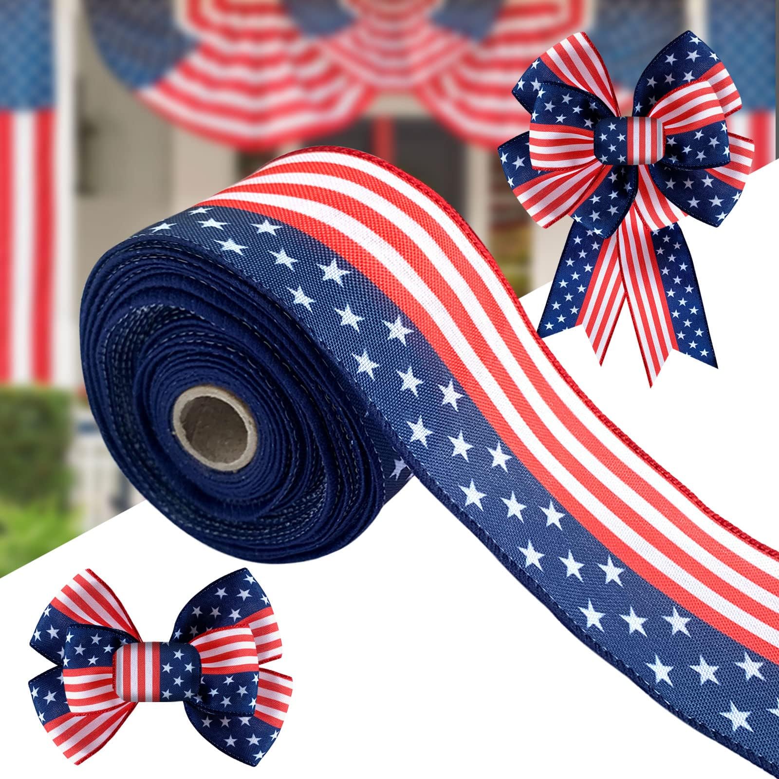 Amazon.com: AnyDesign Patriotic Wired Edge Ribbon 24 Yards USA Flag ...