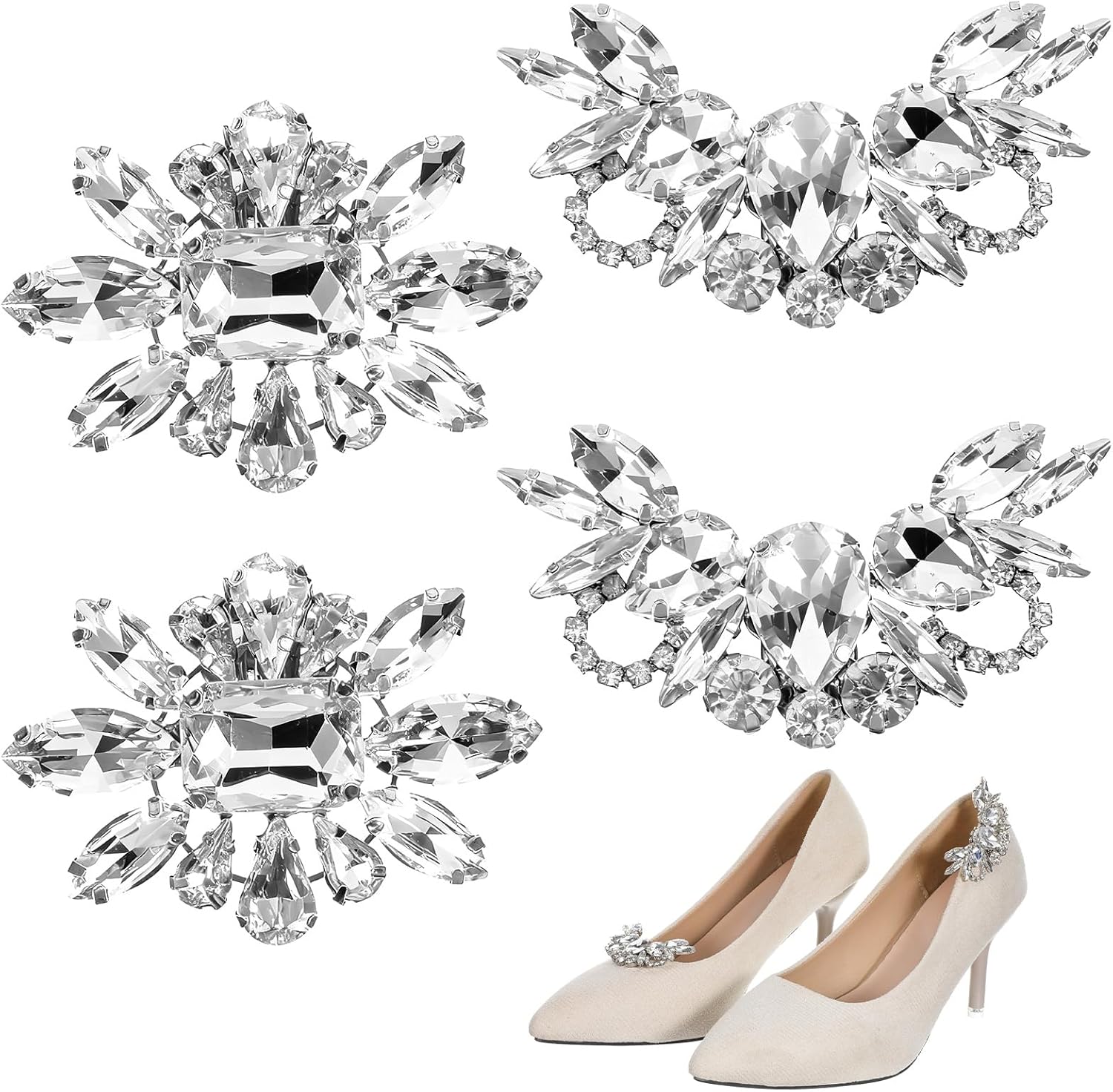 Amazon.com: Ymapinc 4 Pcs Shoe Clips for Women Dress Shoes, Rhinestone ...