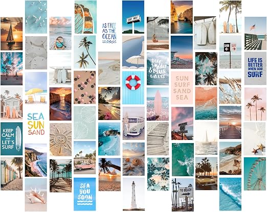 Amazon.com: Blue Beach Wall Collage Kit - 4x6 Inches Set of 60 UNFRAMED ...