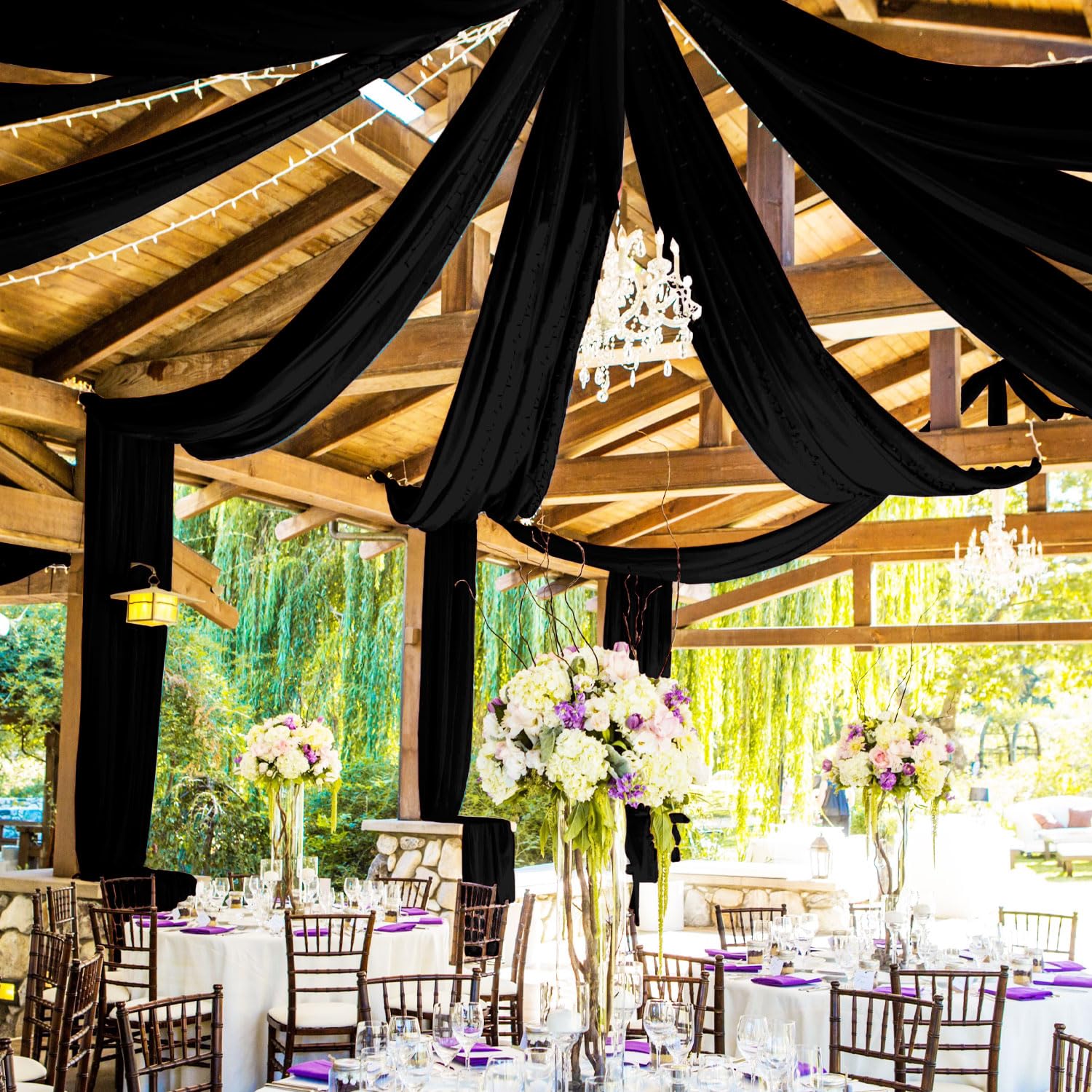 Black Ceiling Drapes Wedding Ceiling Curtains 5x20 FT 2 Panels Draping ...