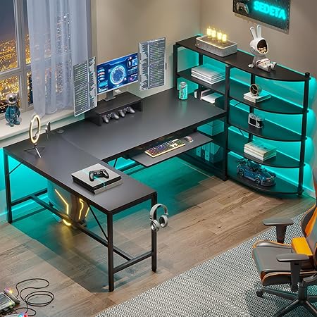 Amazon.com: SEDETA Gaming Desk 78.8'' with LED Lights, Hutch and ...