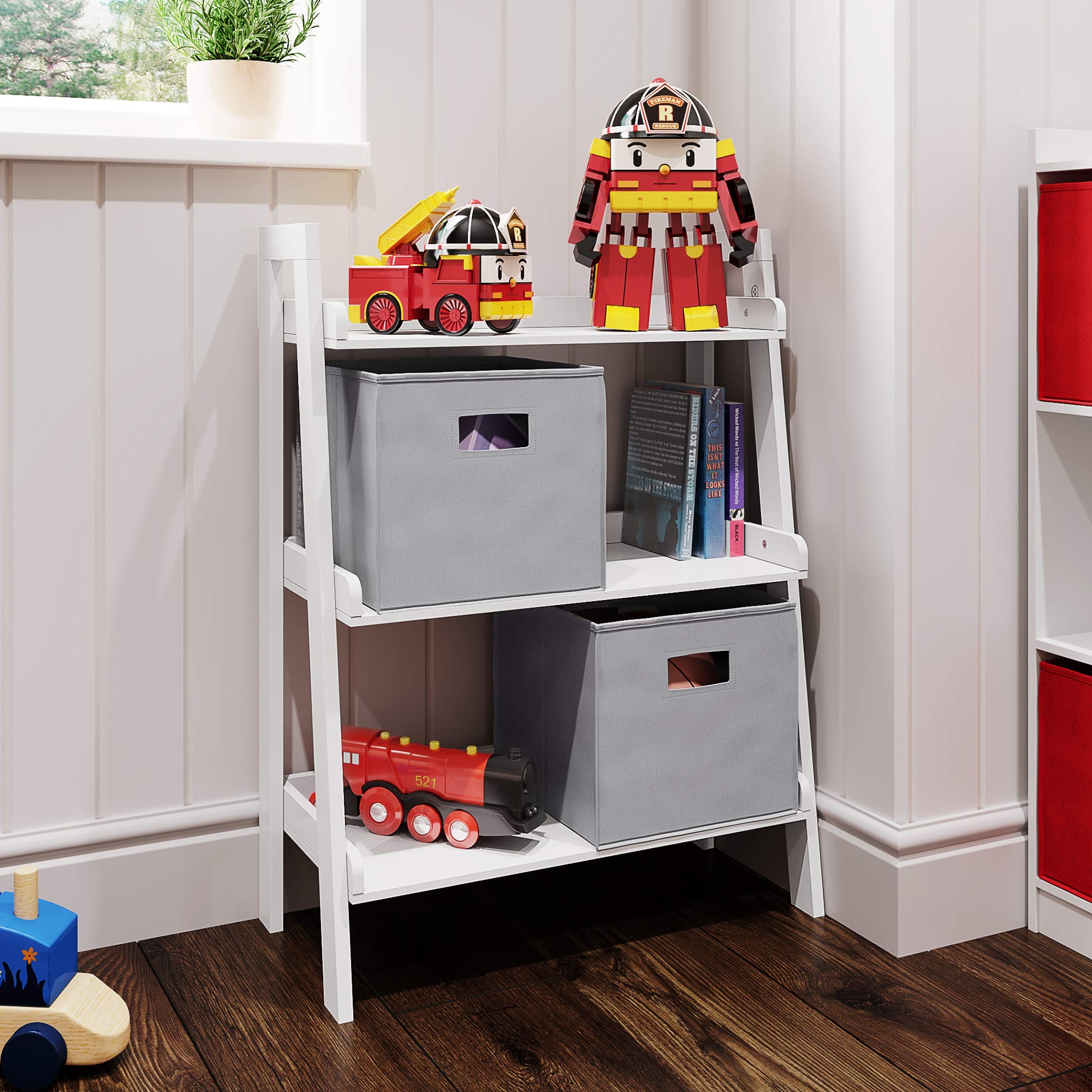 Giantex Ladder Shelf 3-Tier Wall-Leaning Bookshelf Ladder Bookcase ...