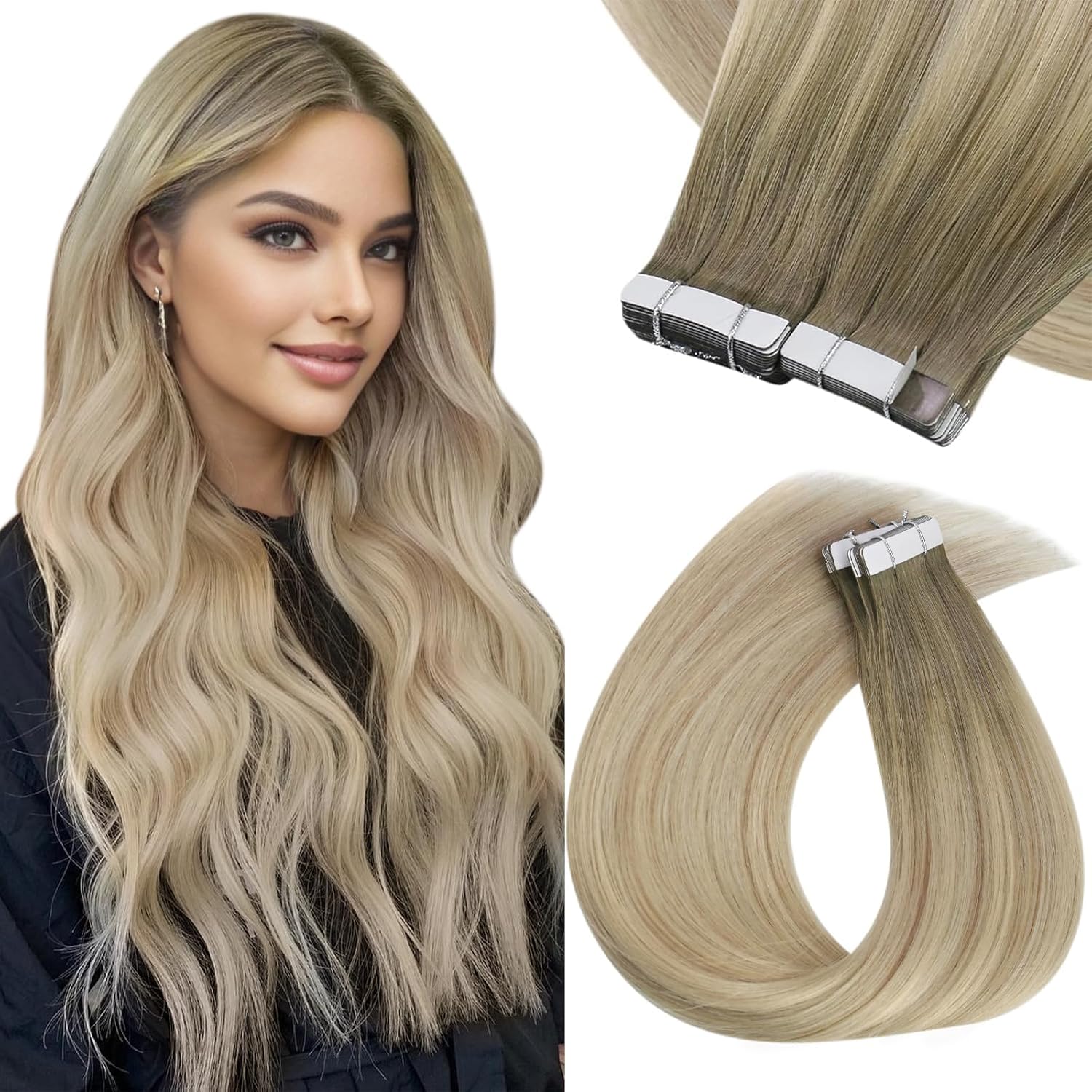 Amazon.com : Sunny Hair Tape in Extensions Blonde Balayage Tape in ...
