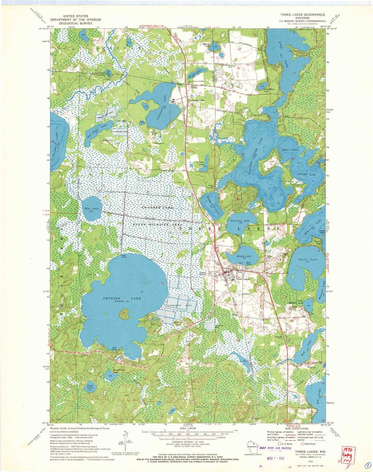 Amazon.com : YellowMaps Three Lakes WI topo map, 1:24000 Scale, 7.5 X 7 ...