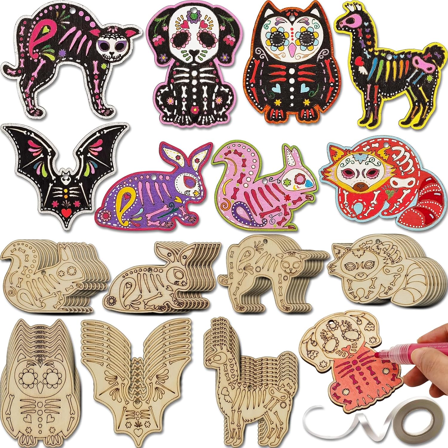 Amazon.com: 56 Sets Halloween Sugar Skull Crafts Day of Dead Animal ...