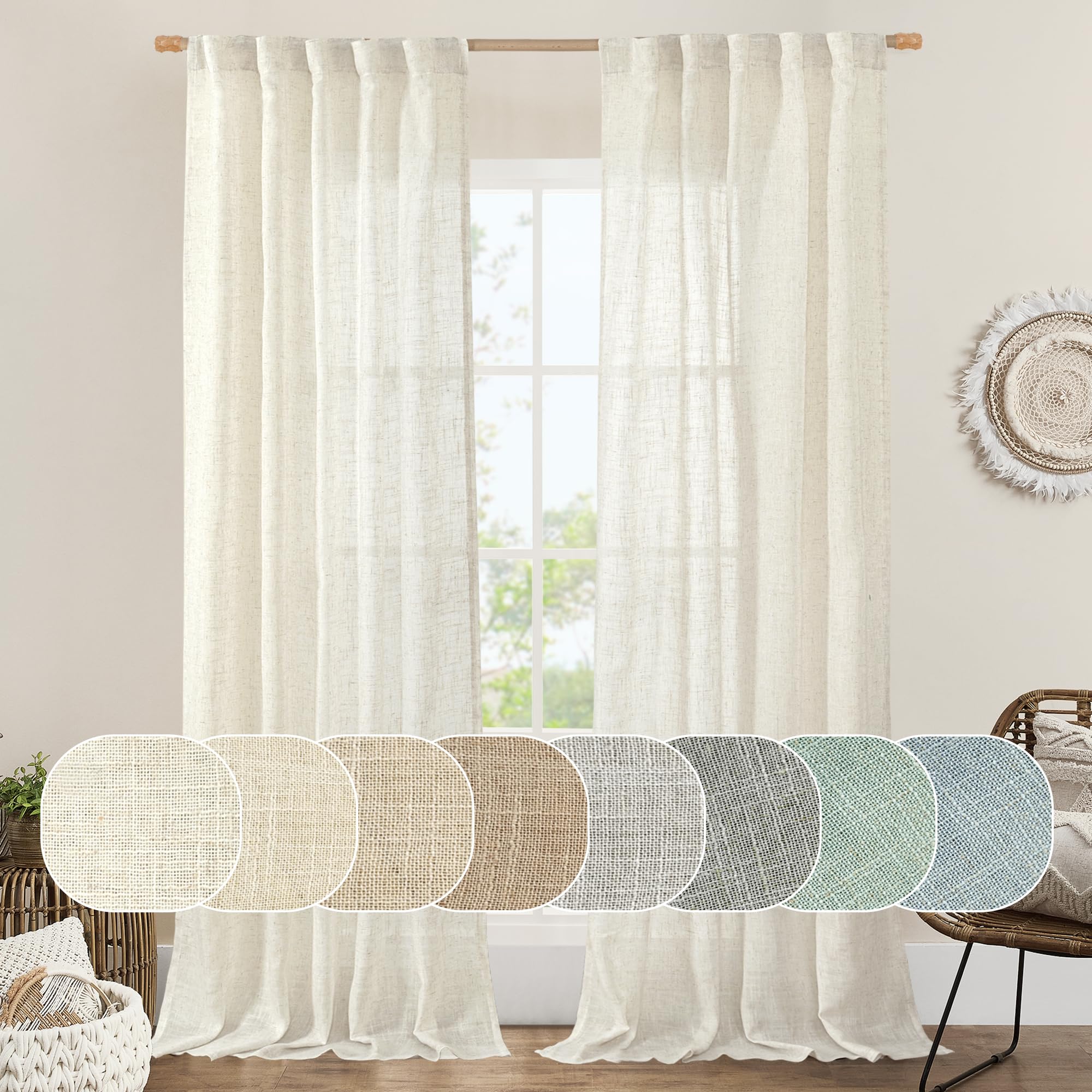 Amazon.com: LAMIT Light Filtering Linen Curtains 84 inches Long for ...