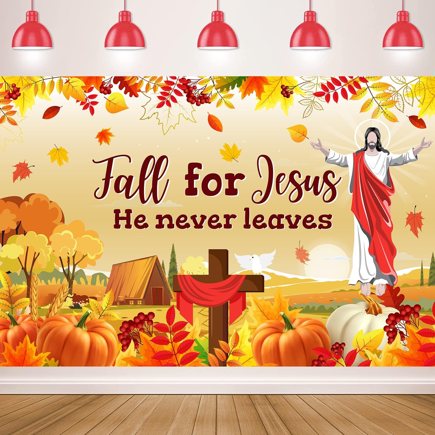 Amazon.com : Fall for Jesus He Never Leaves Banner Fall Decorations ...