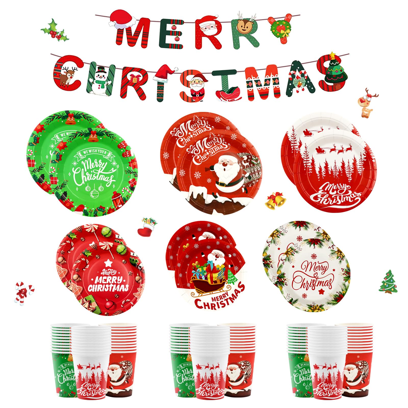 Amazon.com: Christmas Party Plates Christmas Snowman Tree Paper Plates ...