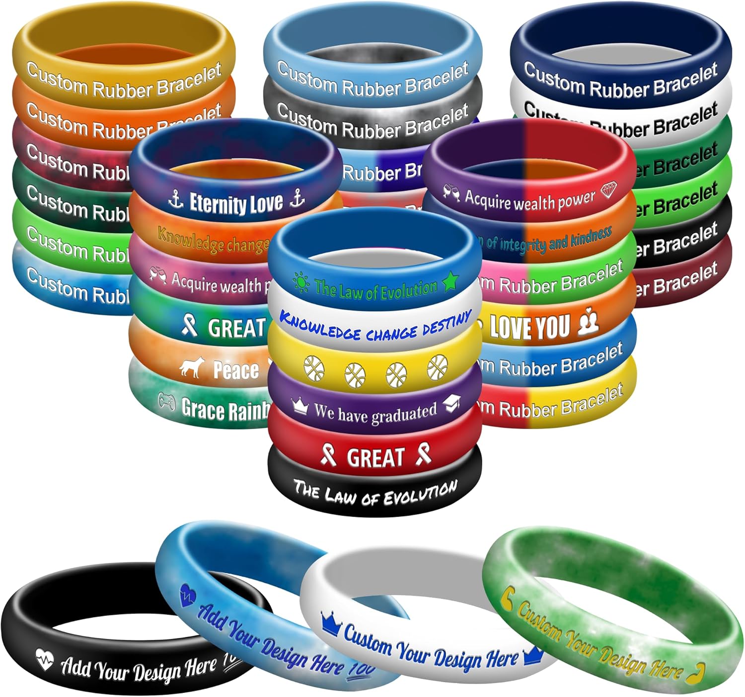 Amazon.com: 10-5000 Pcs Custom Rubber Bracelets,Personalized Silicone ...