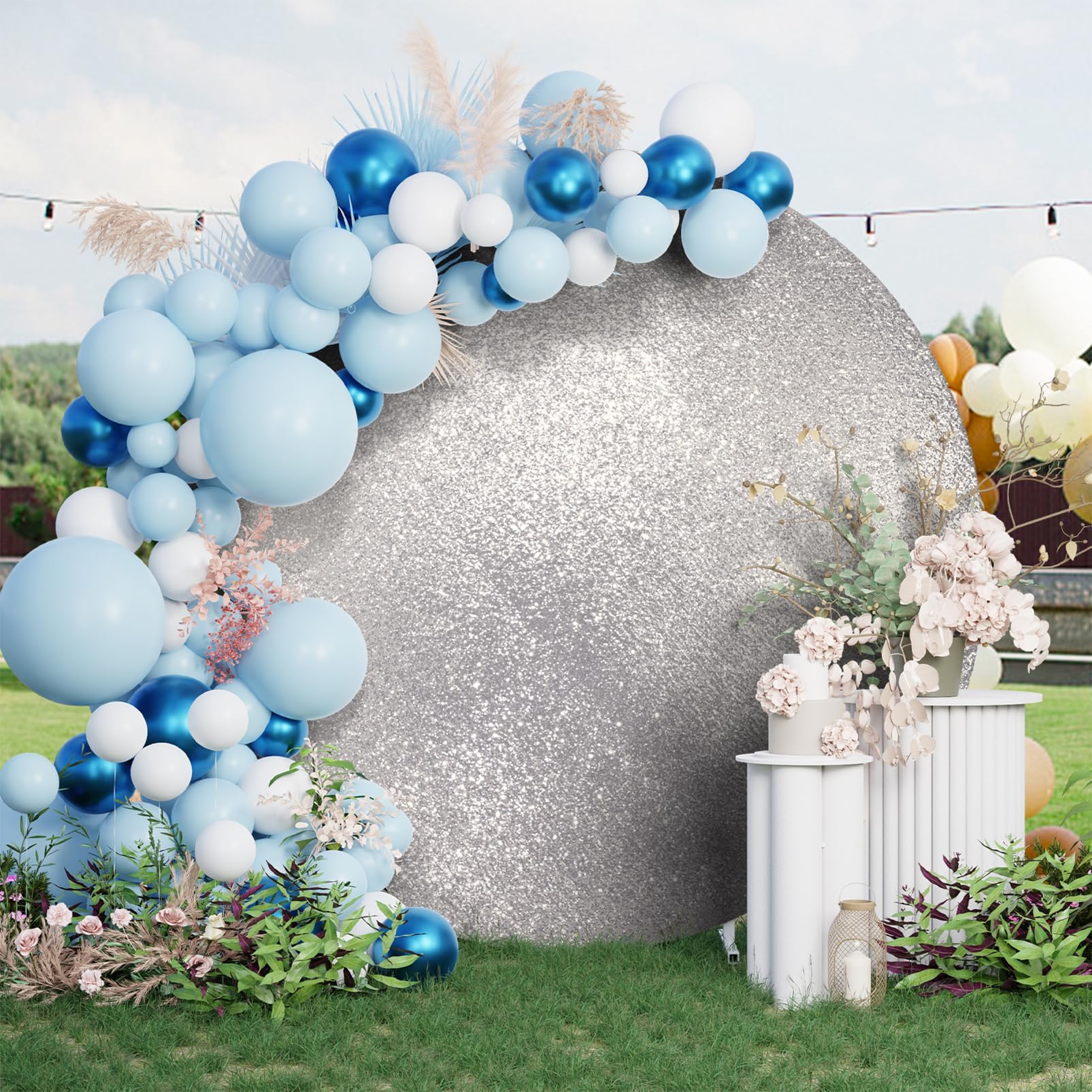 Amazon.com : OERJU 7.2x7.2ft Silver Birthday Round Backdrop Luxurious ...