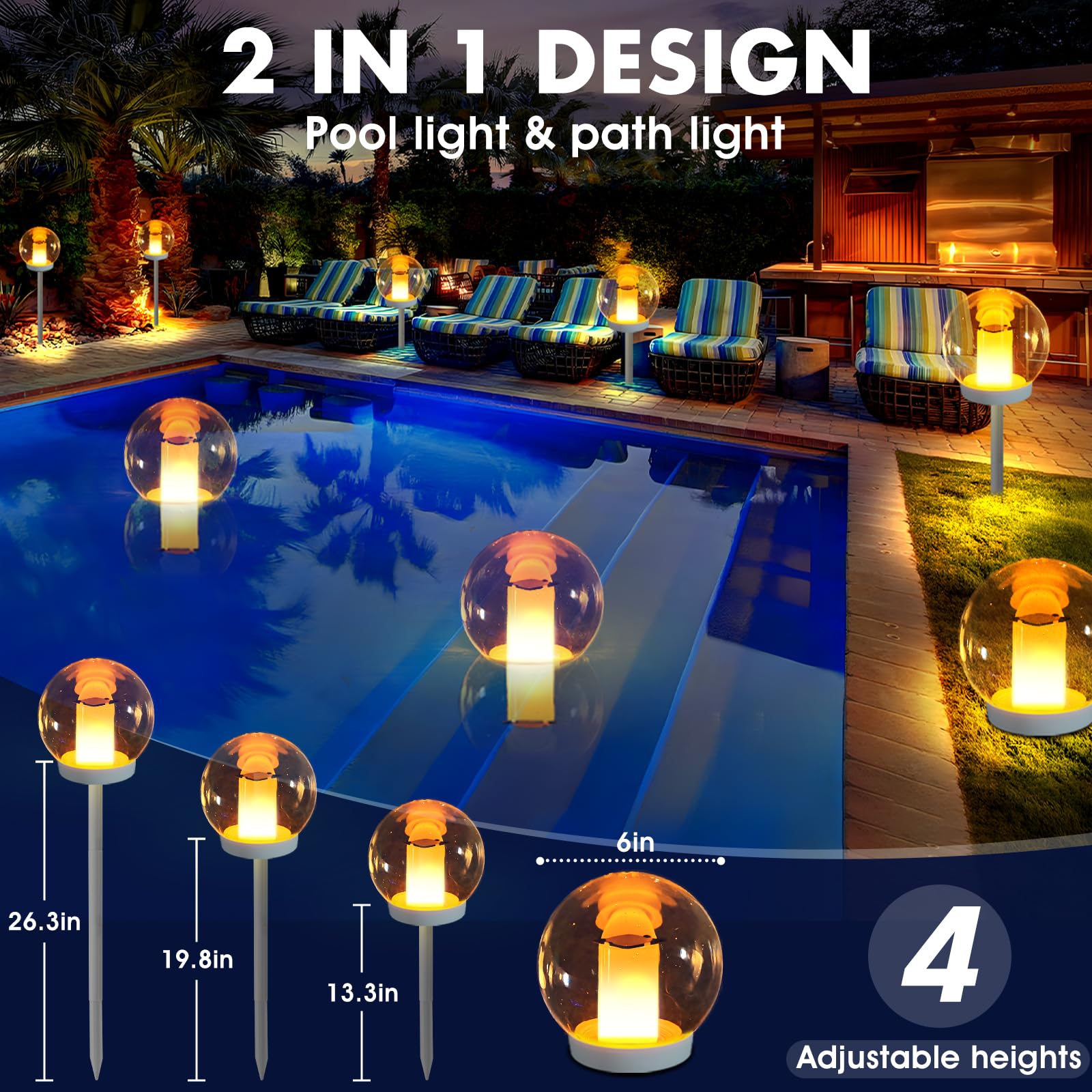 Snapklik.com : Floating Pool Lights, Waterproof Solar Flame Round Pools ...